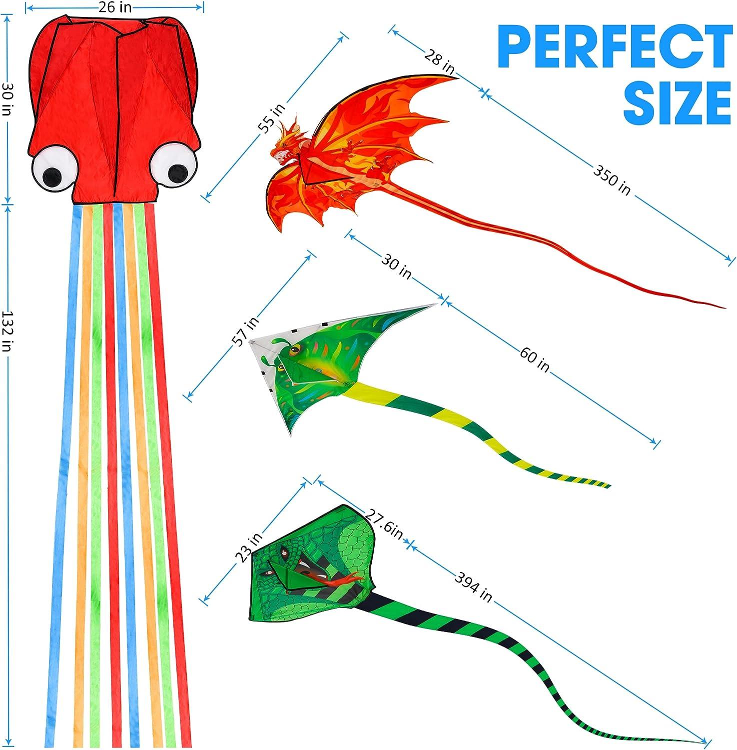 4 Pack Large Fire Dragon, Green Snake, Devil Fish, Red Mollusc Octopus ...