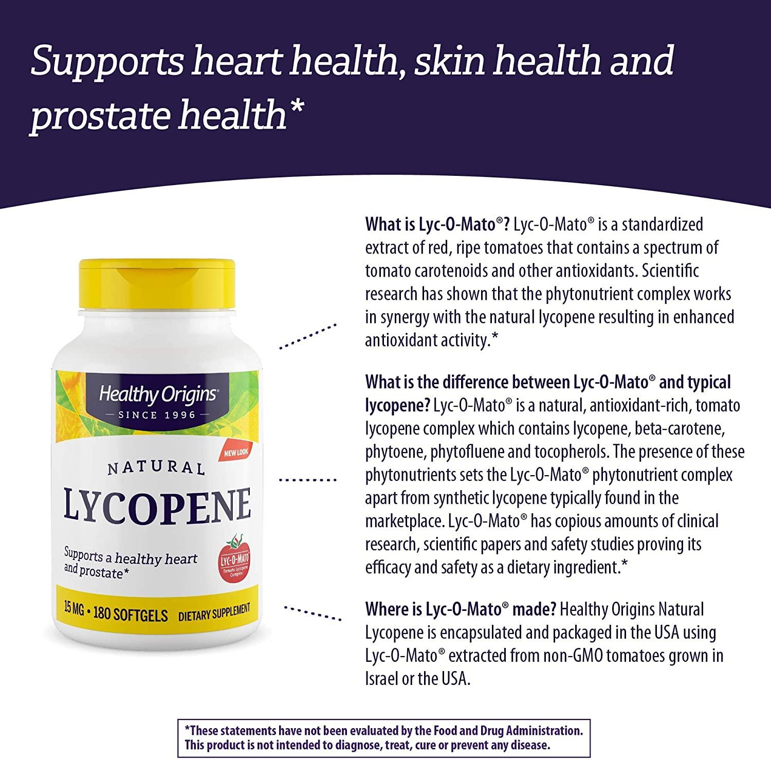 Healthy Origins LYC-O-Mato Lycopene 15mg - 180 Softgels | Non-GMO ...