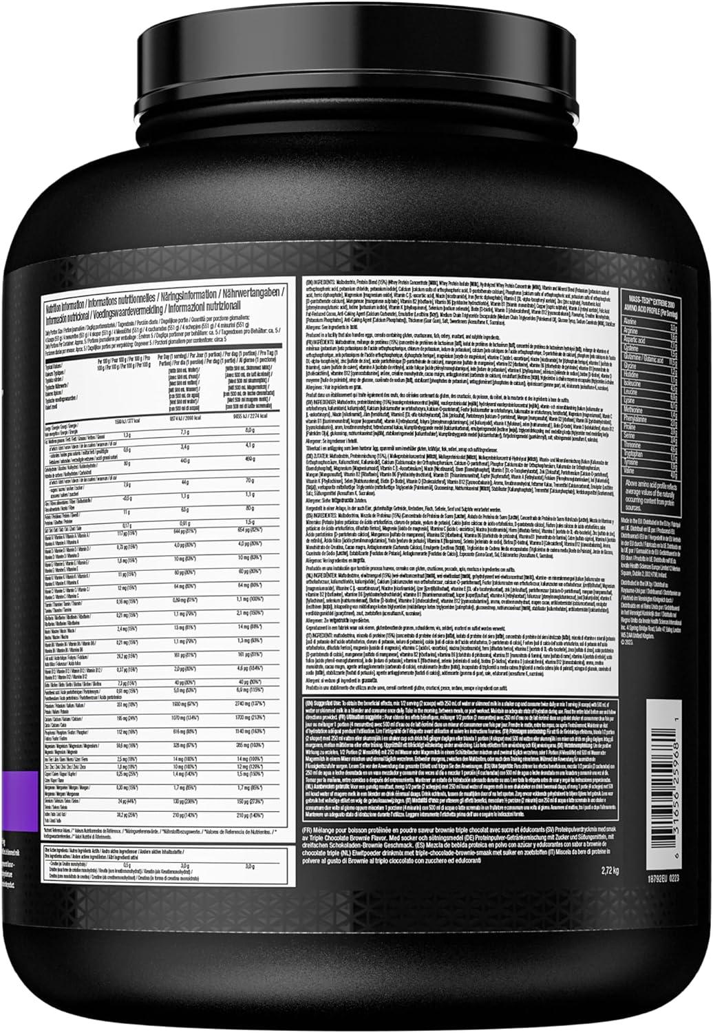 Muscletech Extreme 2000 Mass Gainer - Triple Chocolate Brownie | 6lbs Protein Powder for Muscle ...