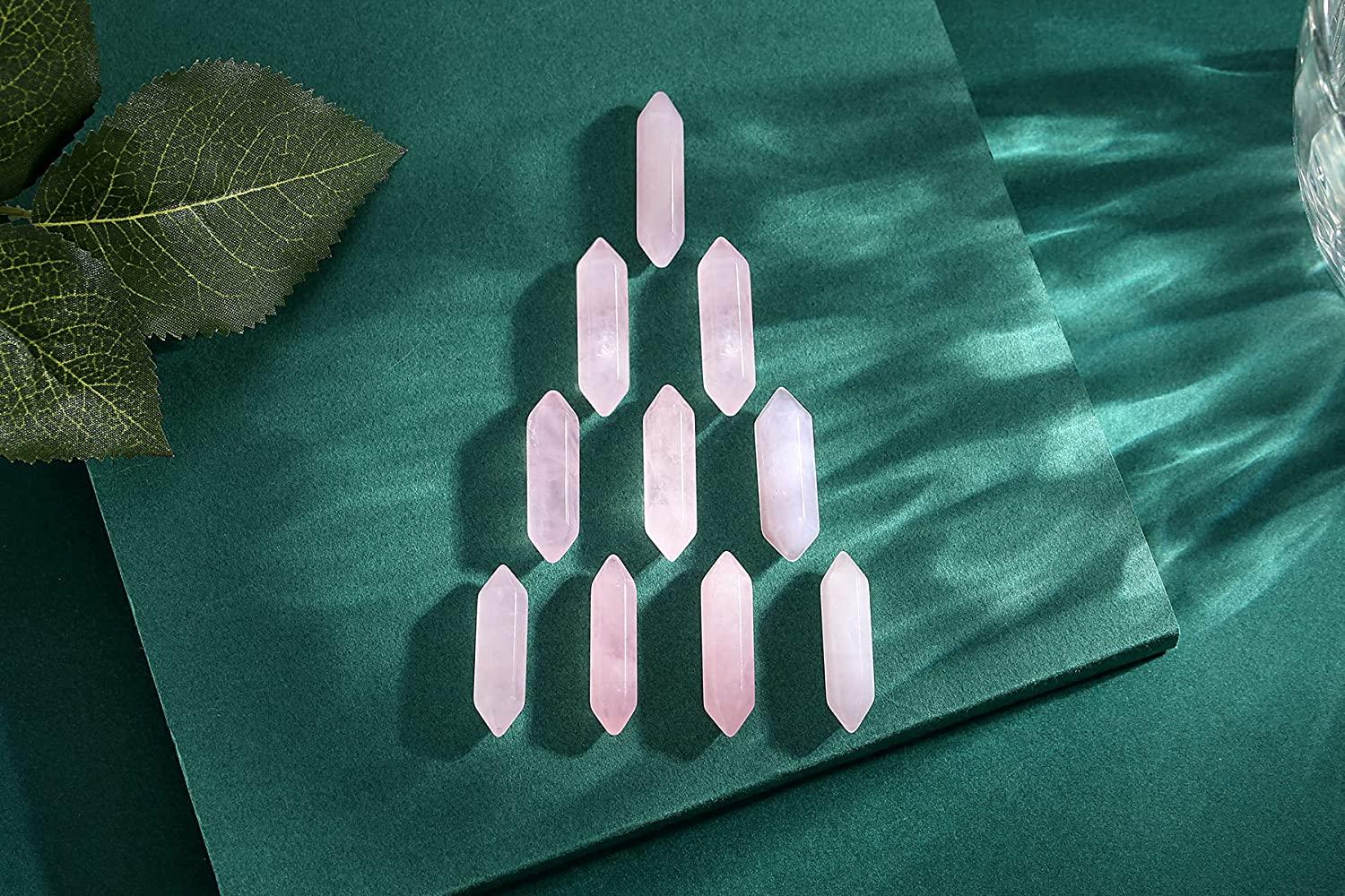 Rose Quartz Healing Crystals Set - 10pcs | Natural Hexagonal Pointed ...