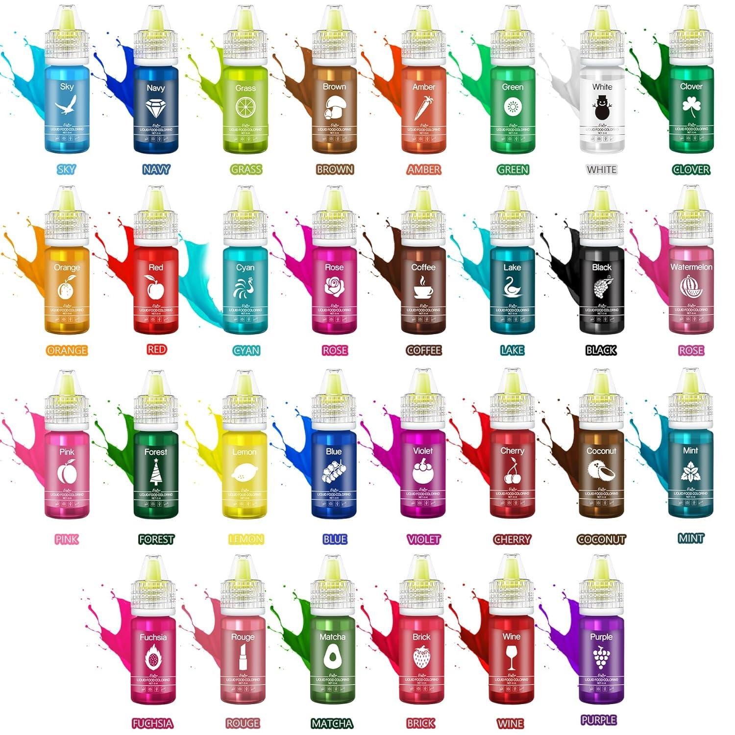 30-Pack Liquid Food Coloring - Sugar-Free Concentrated Colors for Cakes ...