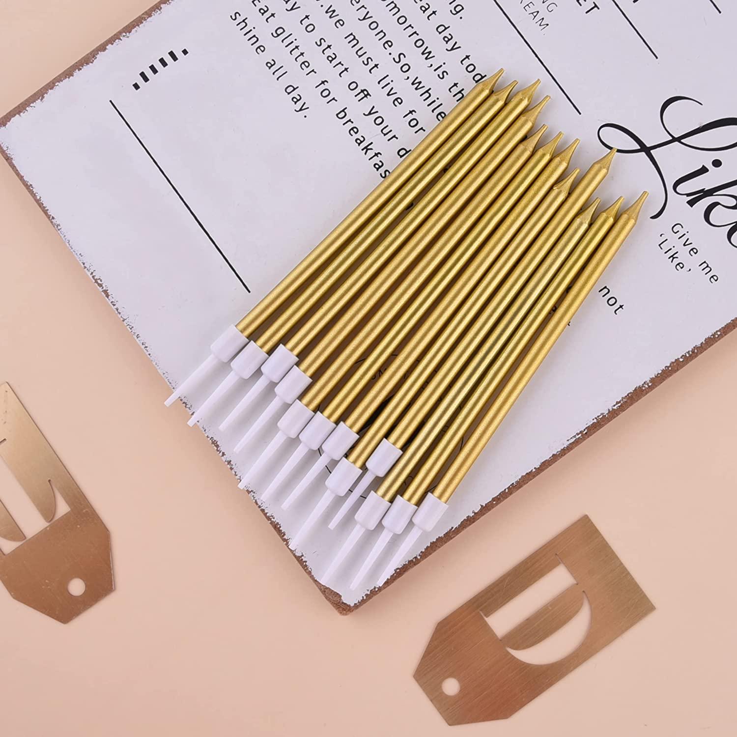 24-Count Gold Long Thin Metallic Birthday Candles for Cake Parties ...