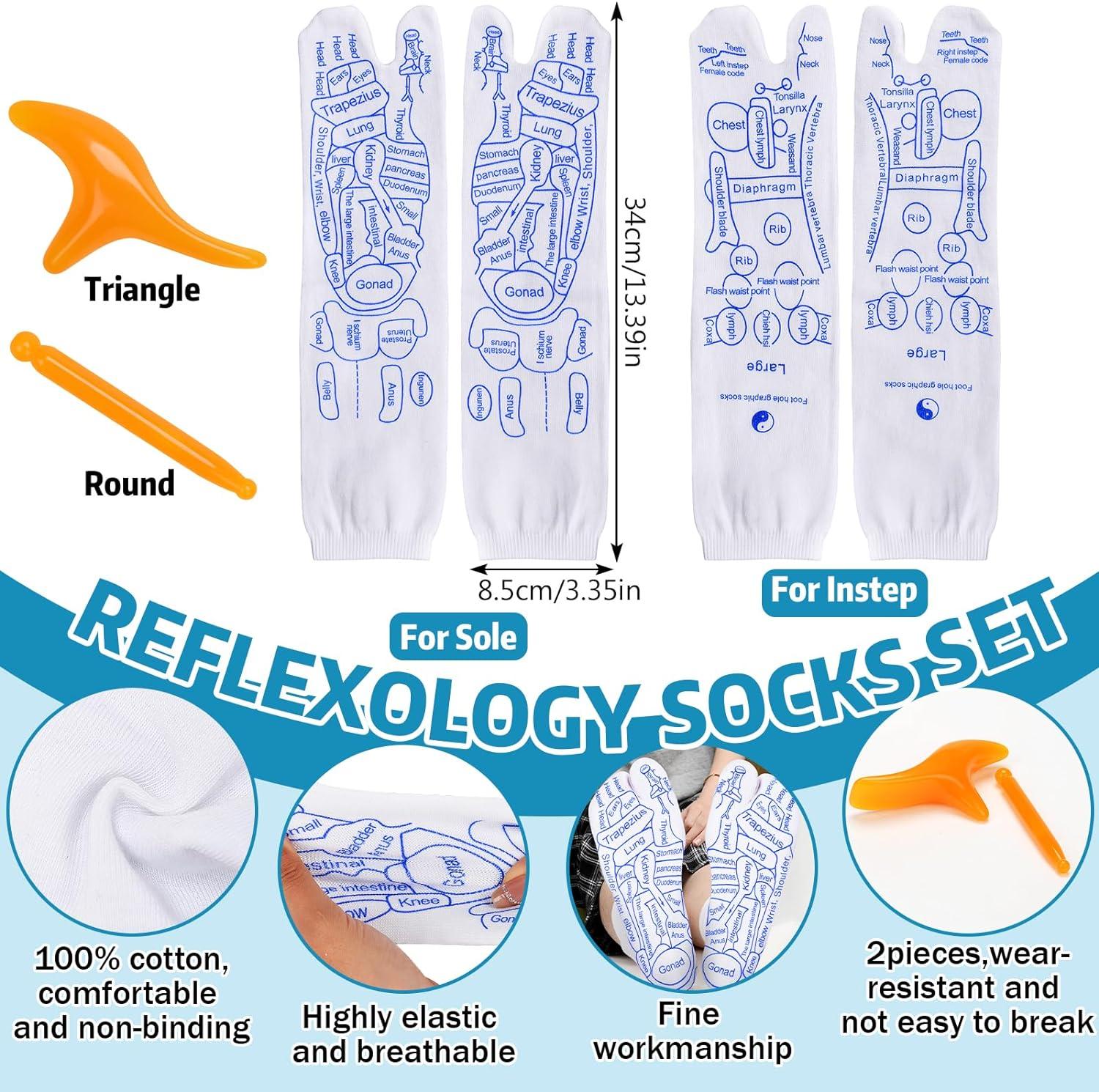 Reflexology Socks Set 2 Pair Acupressure Foot Socks with Massage Tool ...