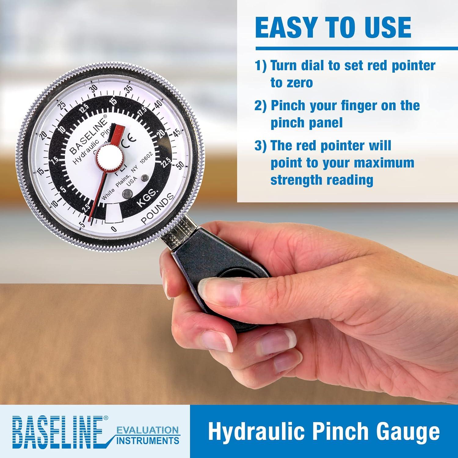 Baseline Hydraulic Pinch Gauge - 50lb Capacity Hand Therapy Finger ...