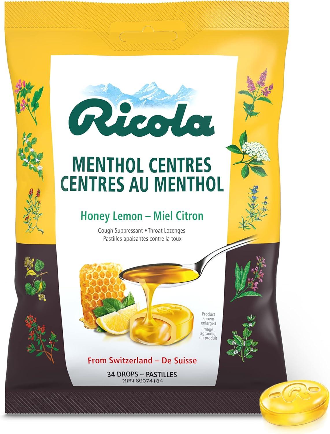 Ricola Lemon Mint No Sugar Added Throat Drops & Menthol Centres Cough Drops Lemon Mint + Cough ...