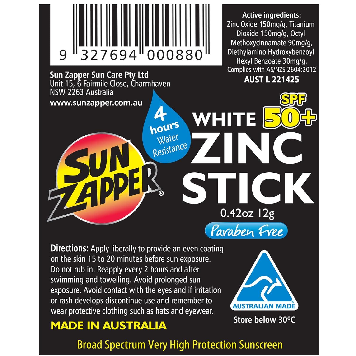 Sun Zapper Zinc Stick SPF 50+ Sunscreen (4 Pack) - 0.42 oz Stick ...