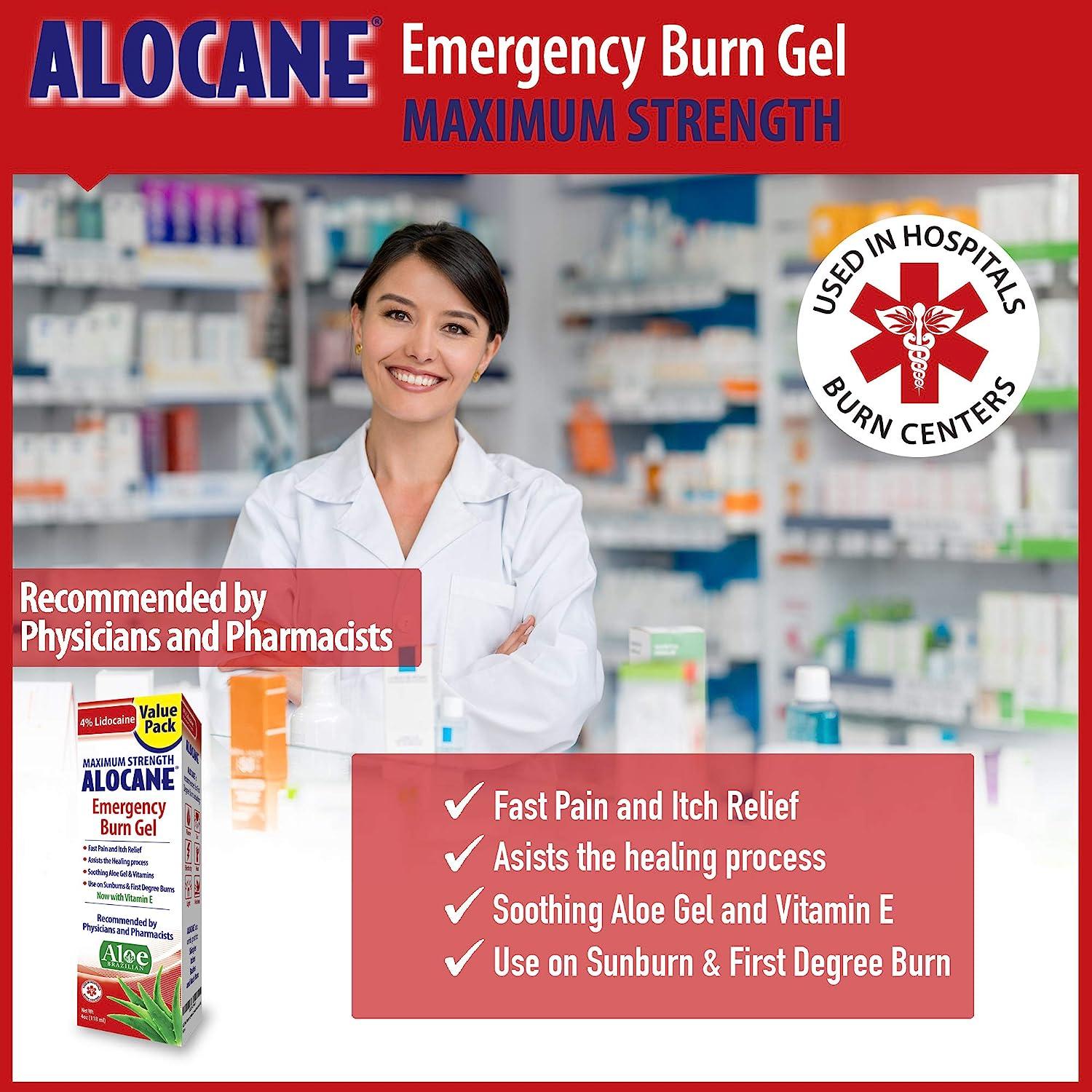 Alocane Emergency Burn Gel 4 Lidocaine Maximum Strength Fast Pain and ...