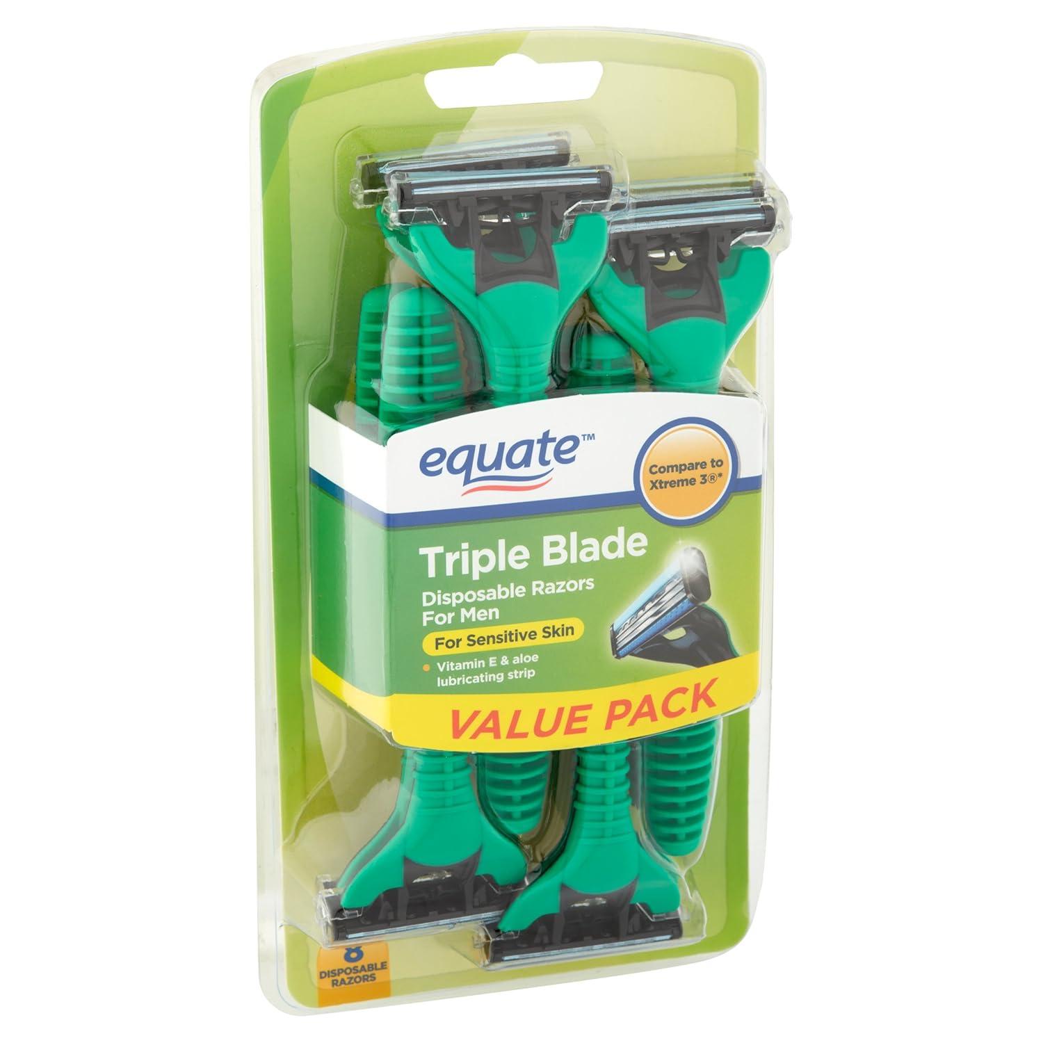 Equate Triple Blade Disposable Razors for Men - 8 Ct | Smooth Shaving ...