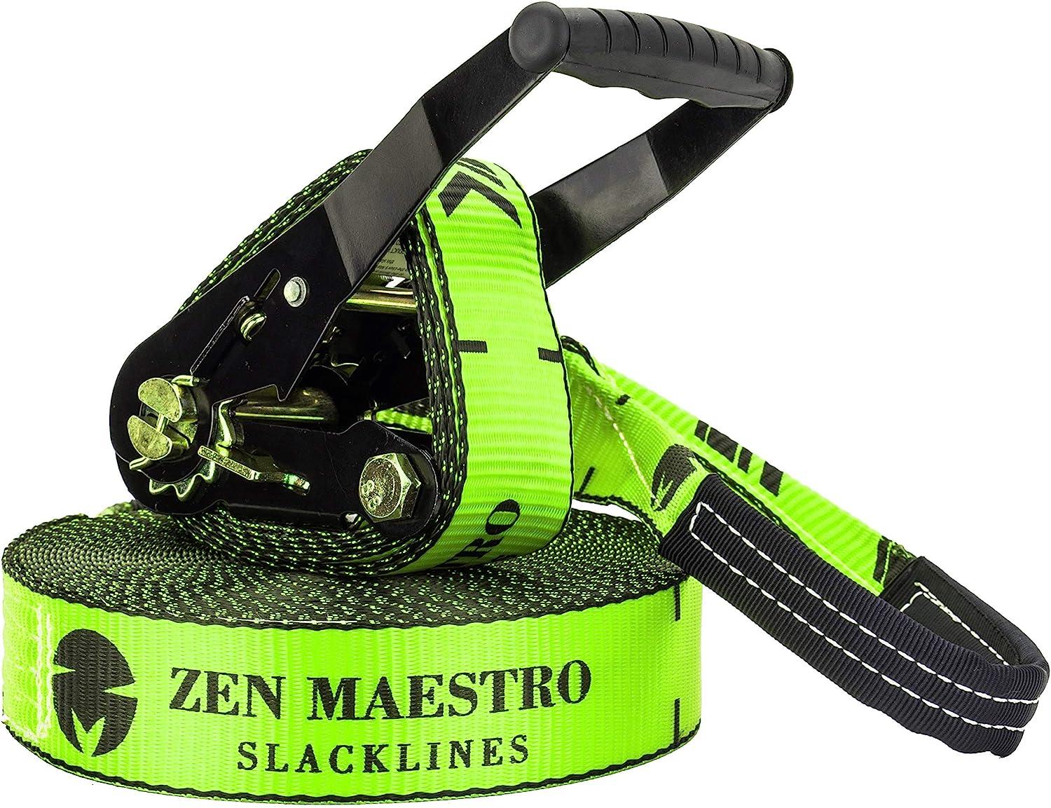 Zen Maestro 65ft Slackline Kit with Protectors & Optional Training Line ...