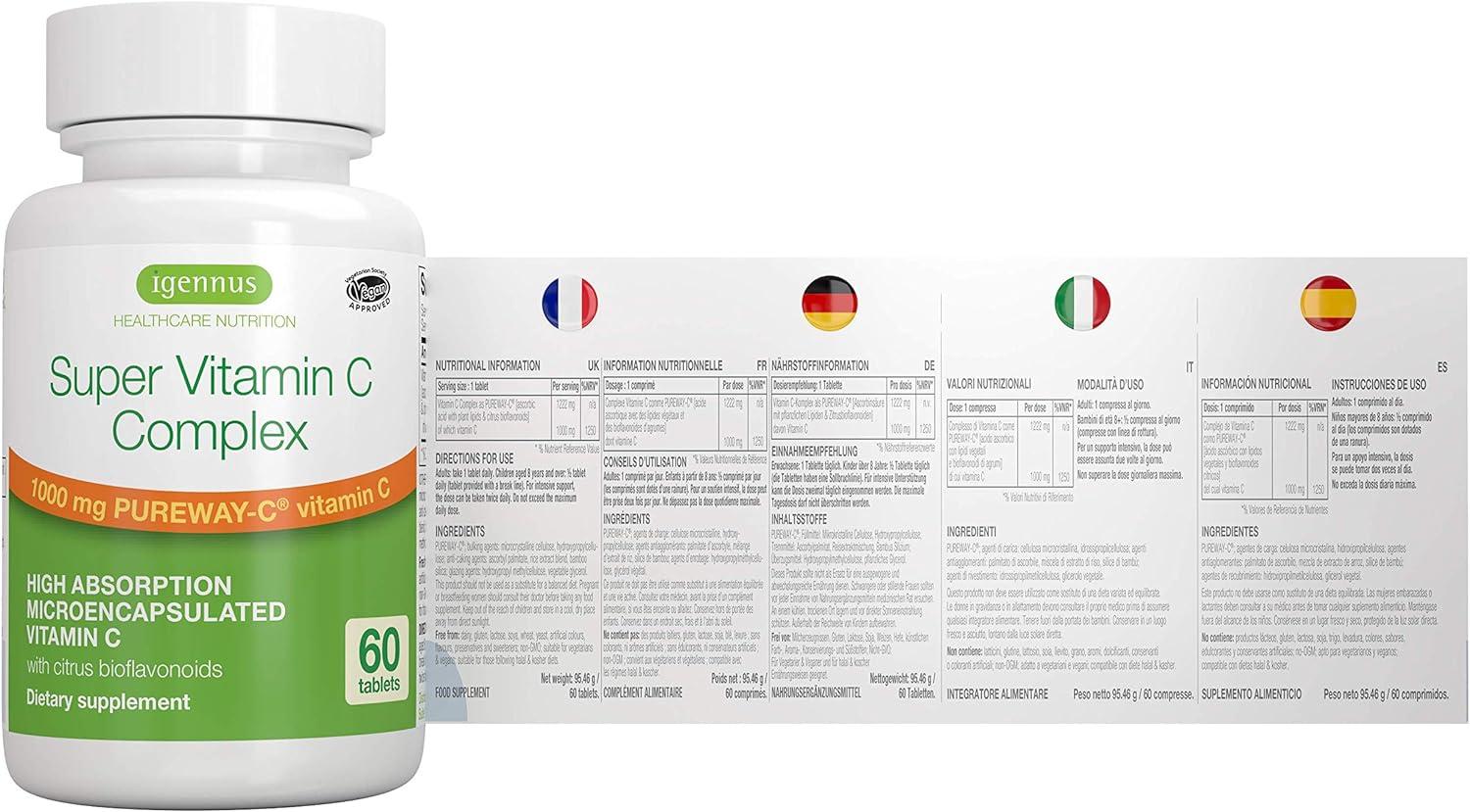 Pureway-C Vegan Vitamin C 1000mg with Bioflavonoids | High Absorption ...