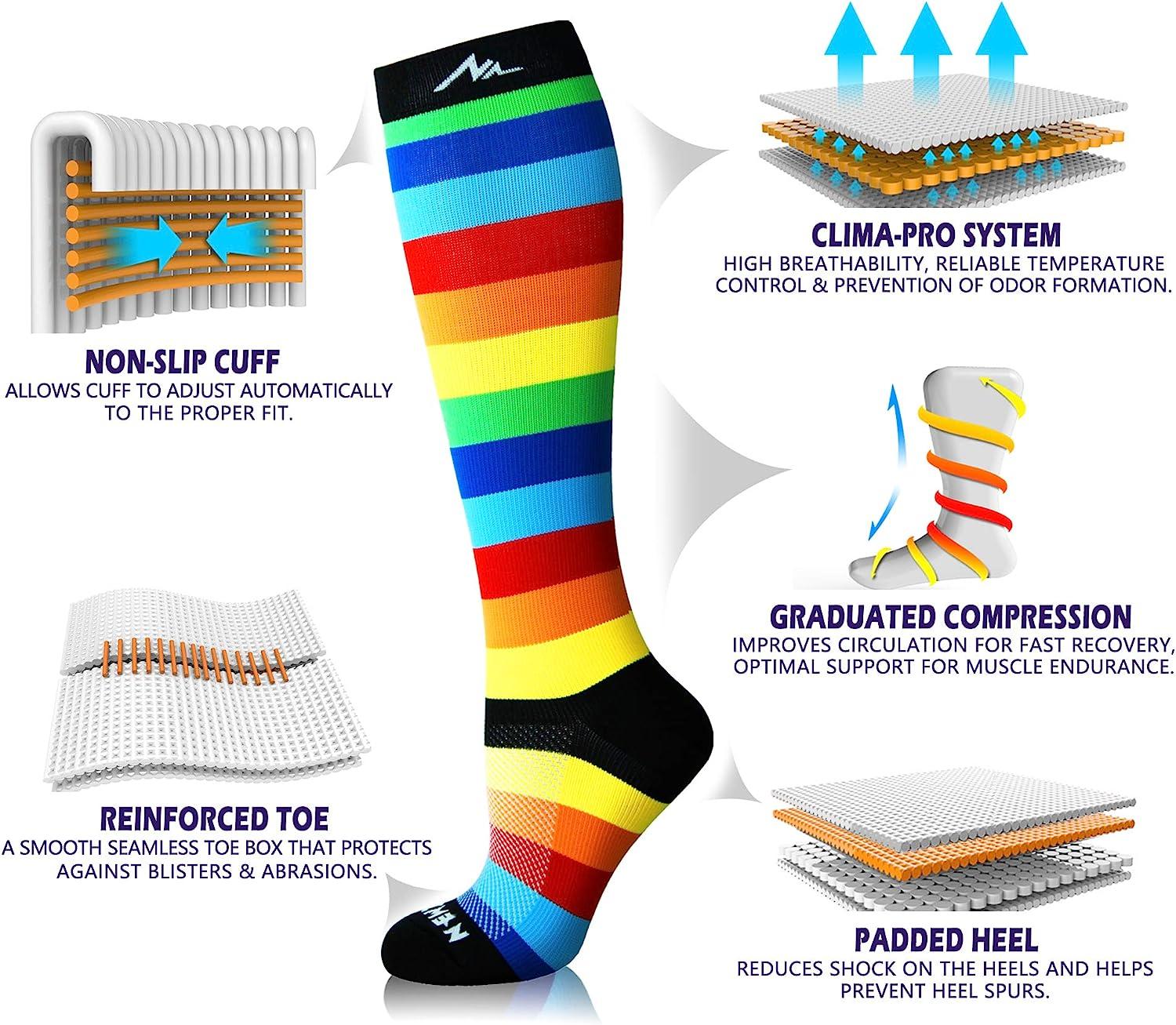 NEWZILL Rainbow Stripes Compression Socks 20-30 mmHg for Women & Men ...