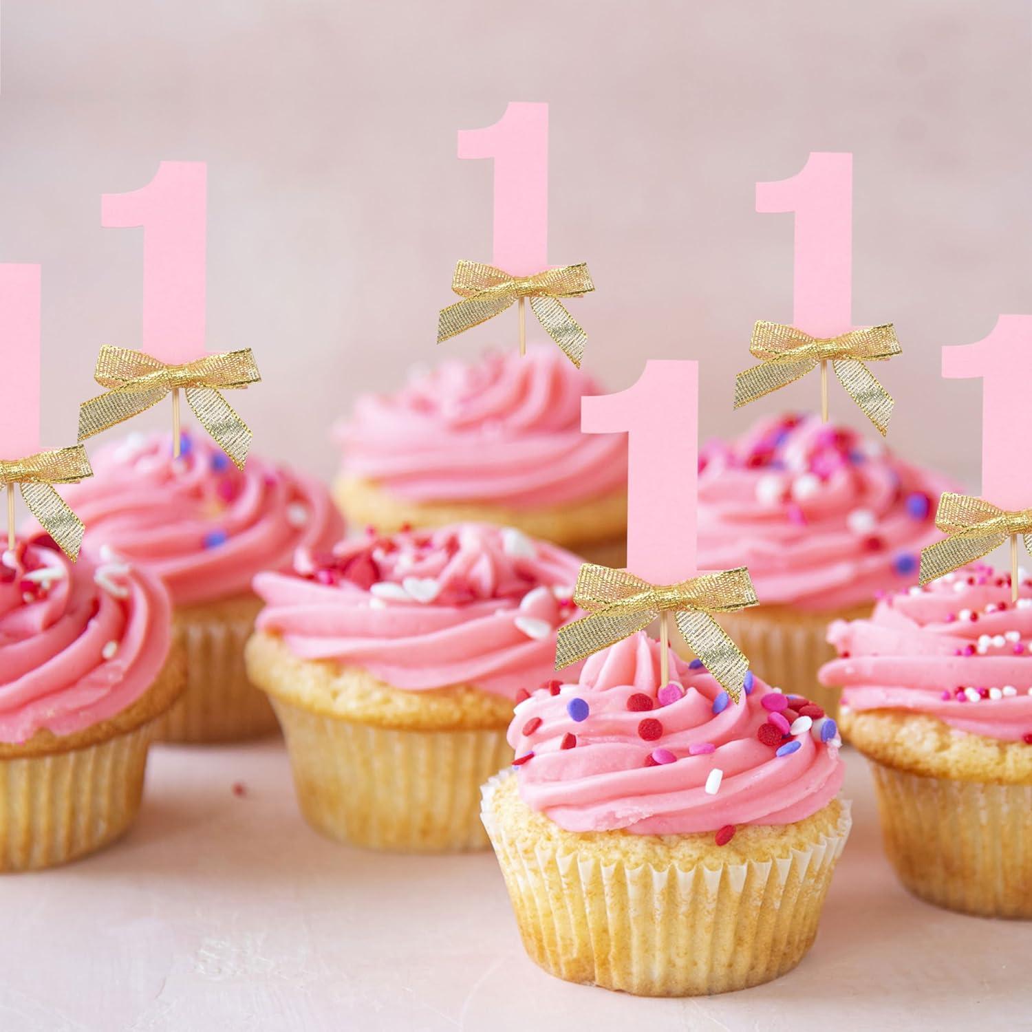 One Pink Cupcake Toppers - Girl 1st Birthday Party Decor Pink Number 1 ...