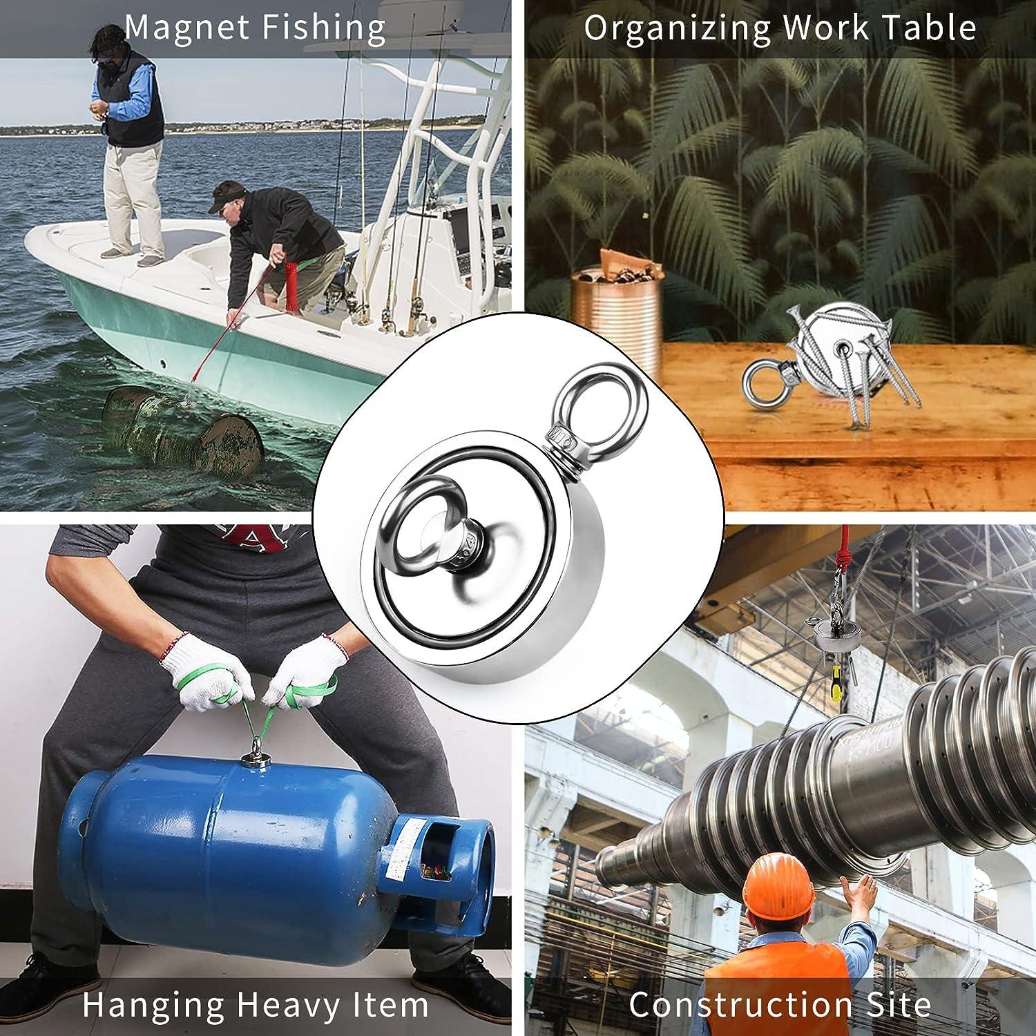 MIKEDE Double Sided Fishing Magnets Kit - 1700lbs Rare Earth Magnets, 3 ...