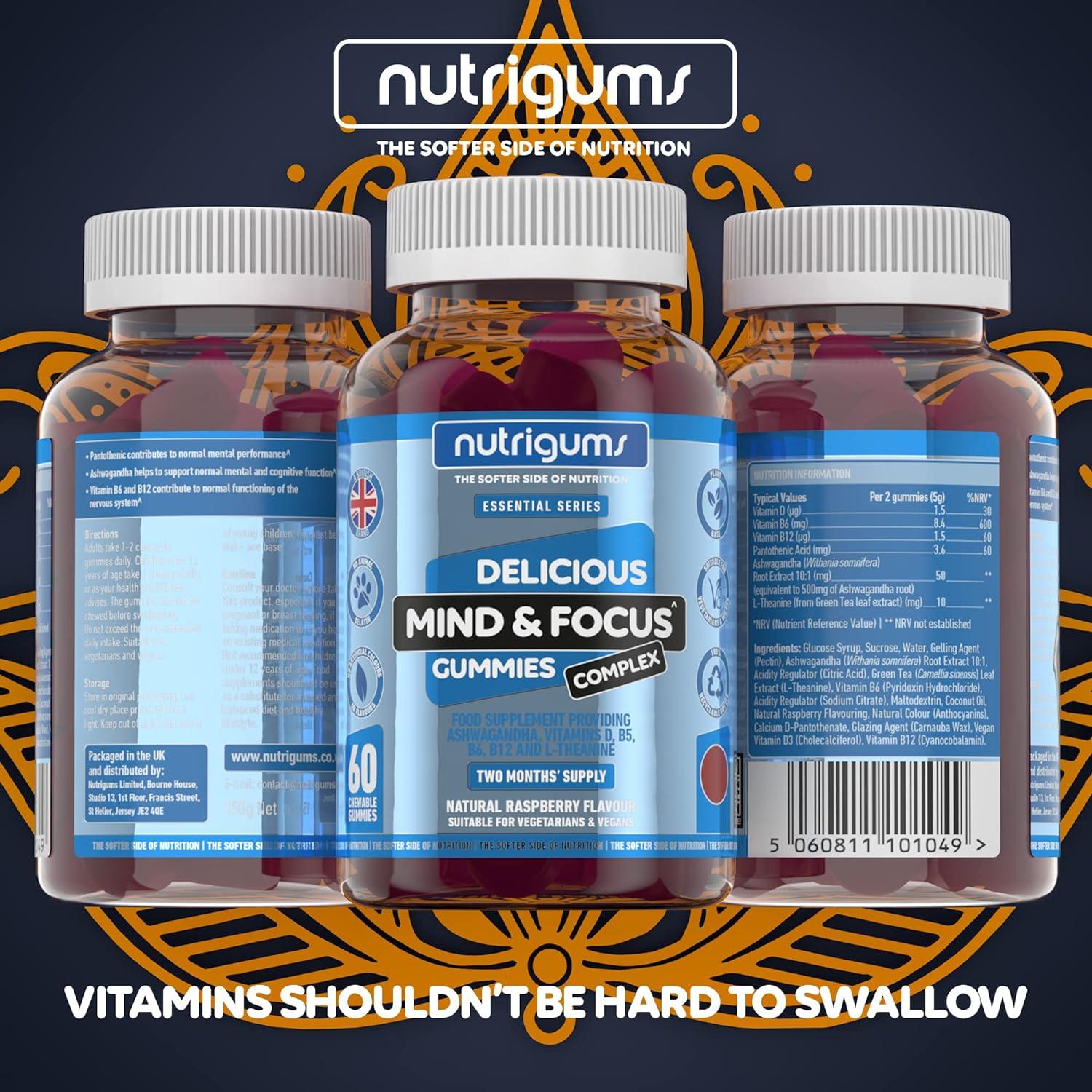 Nutrigums Mind & Focus Ashwagandha Gummy - Raspberry Flavour | 60 Vegan ...