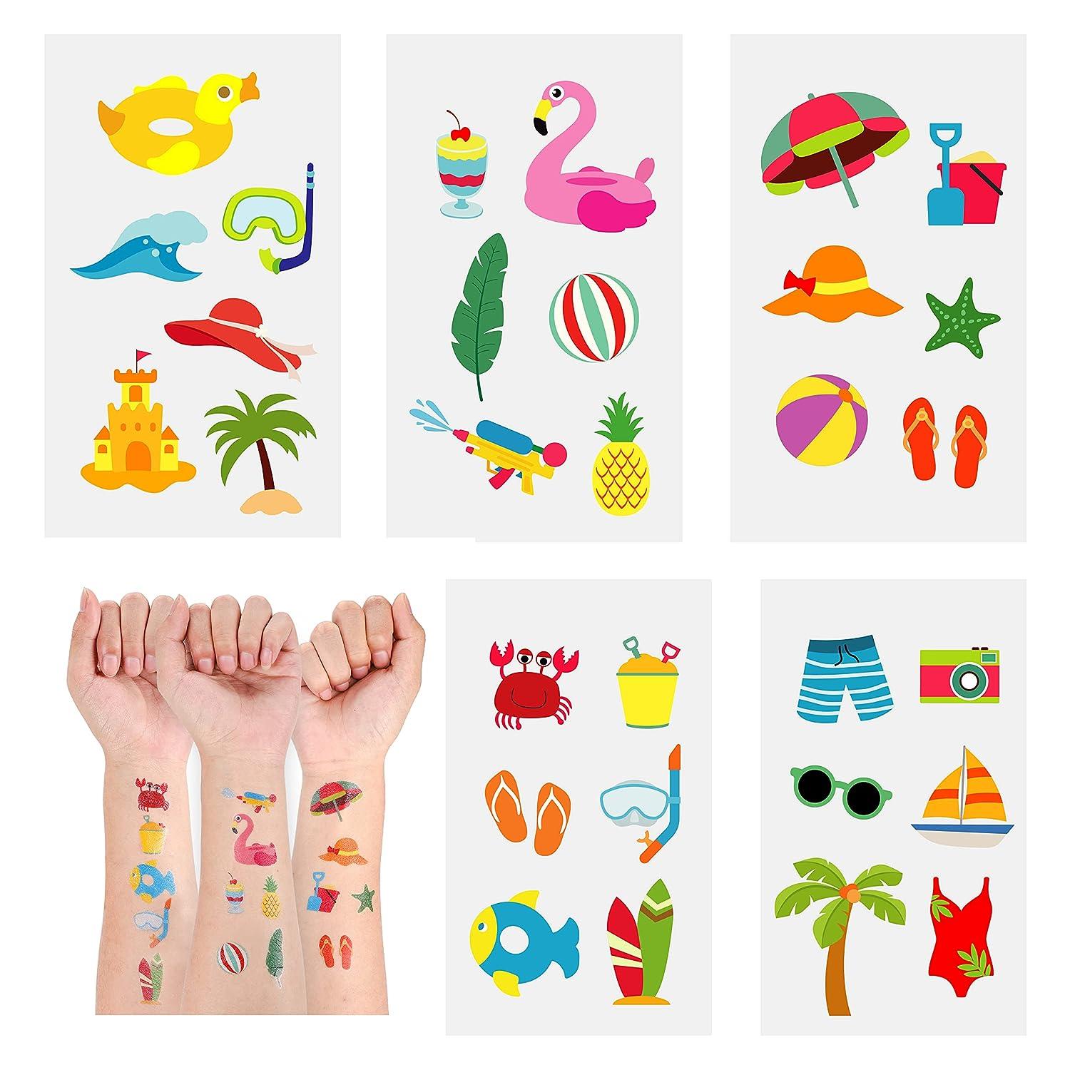 24 Sheets Pool Beach Temporary Tattoos - Birthday Decorations & Summer ...