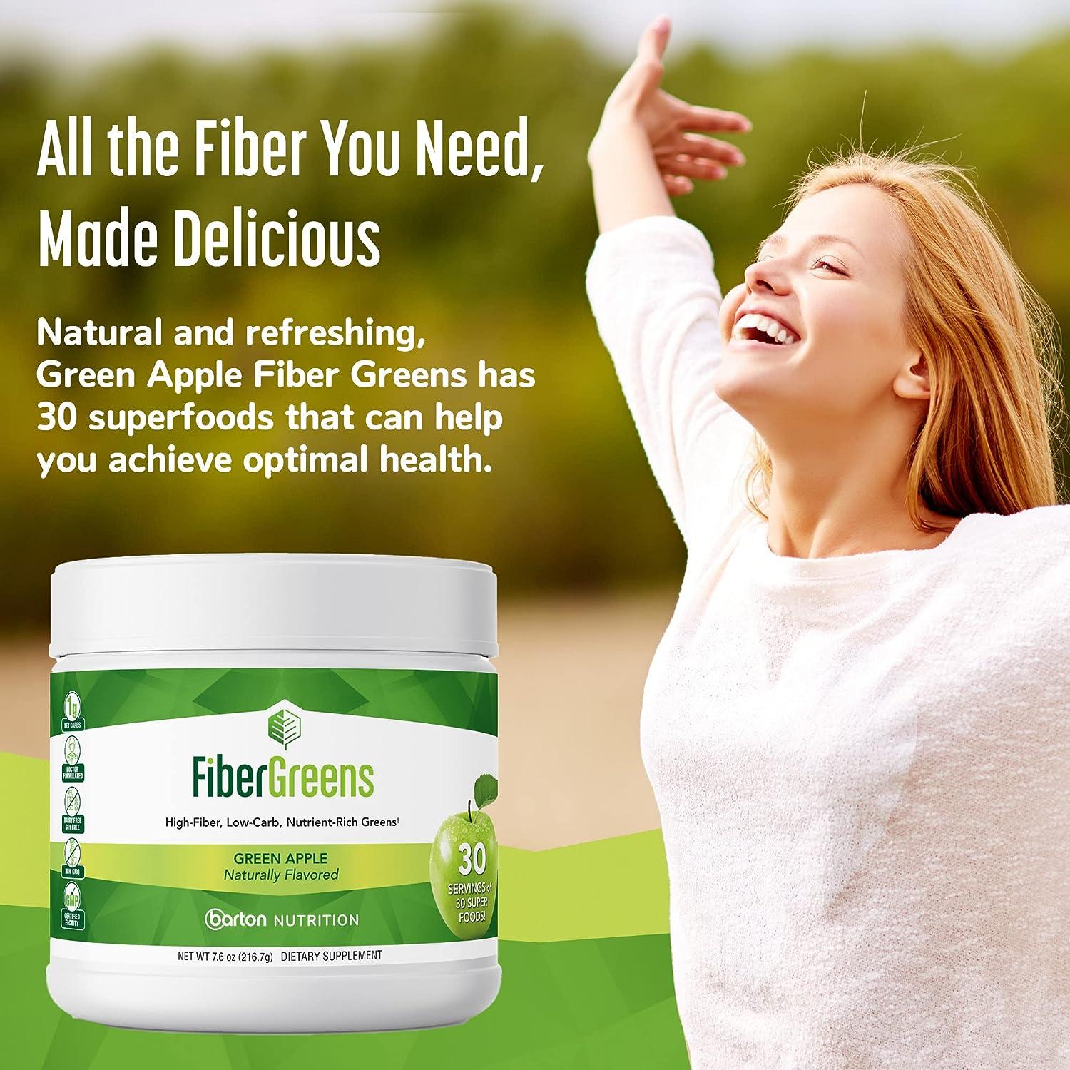 Barton Nutrition Green Apple Fiber Greens - Probiotic Formula with 30 ...