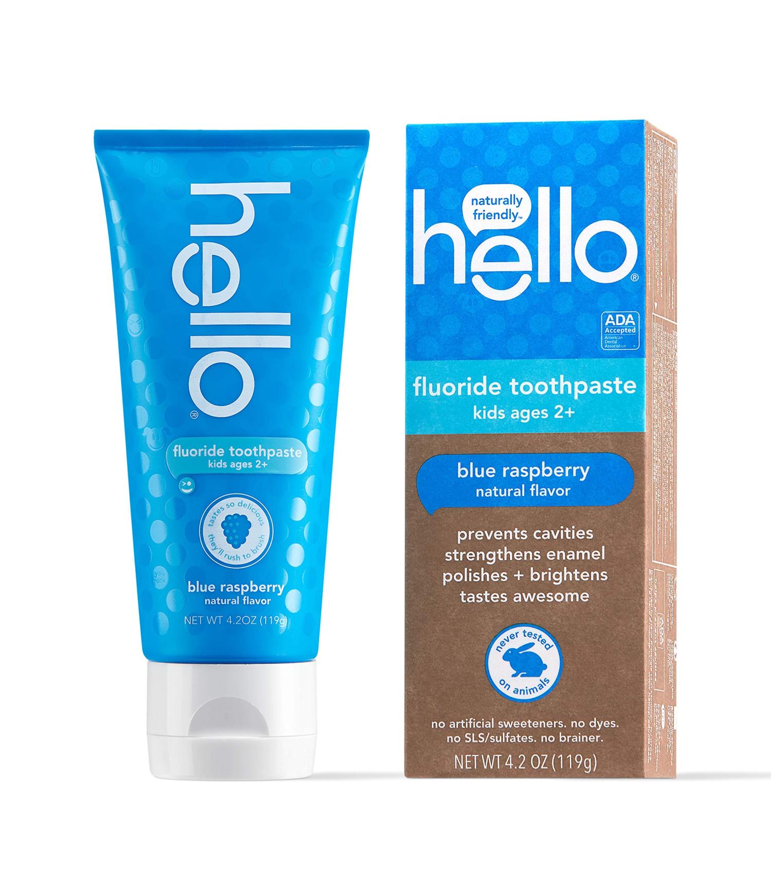 Hello Kids Fluoride Toothpaste - Blue Raspberry Flavor, 4.2 oz (119g ...