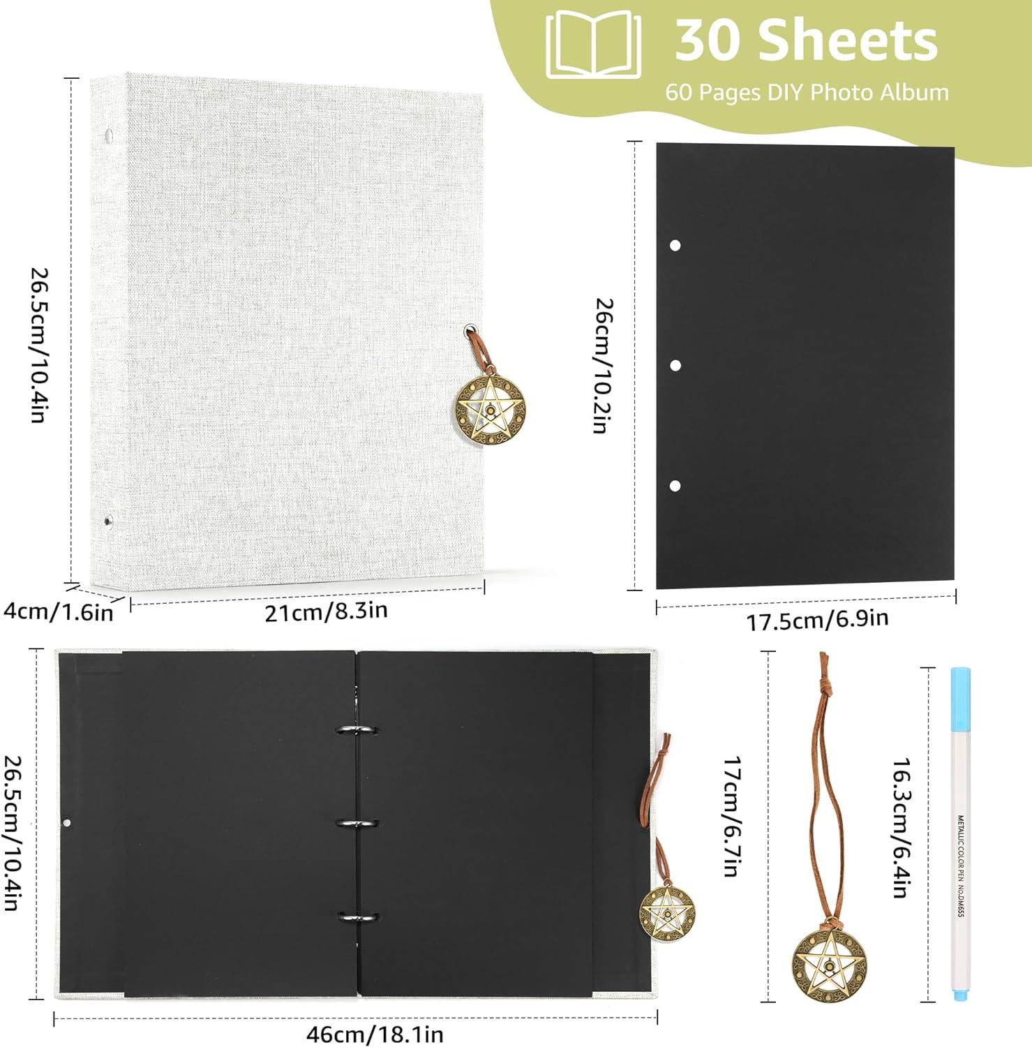 DazSpirit Linen Scrapbook 26x21cm - DIY Photo Album with 60 Adhesive ...