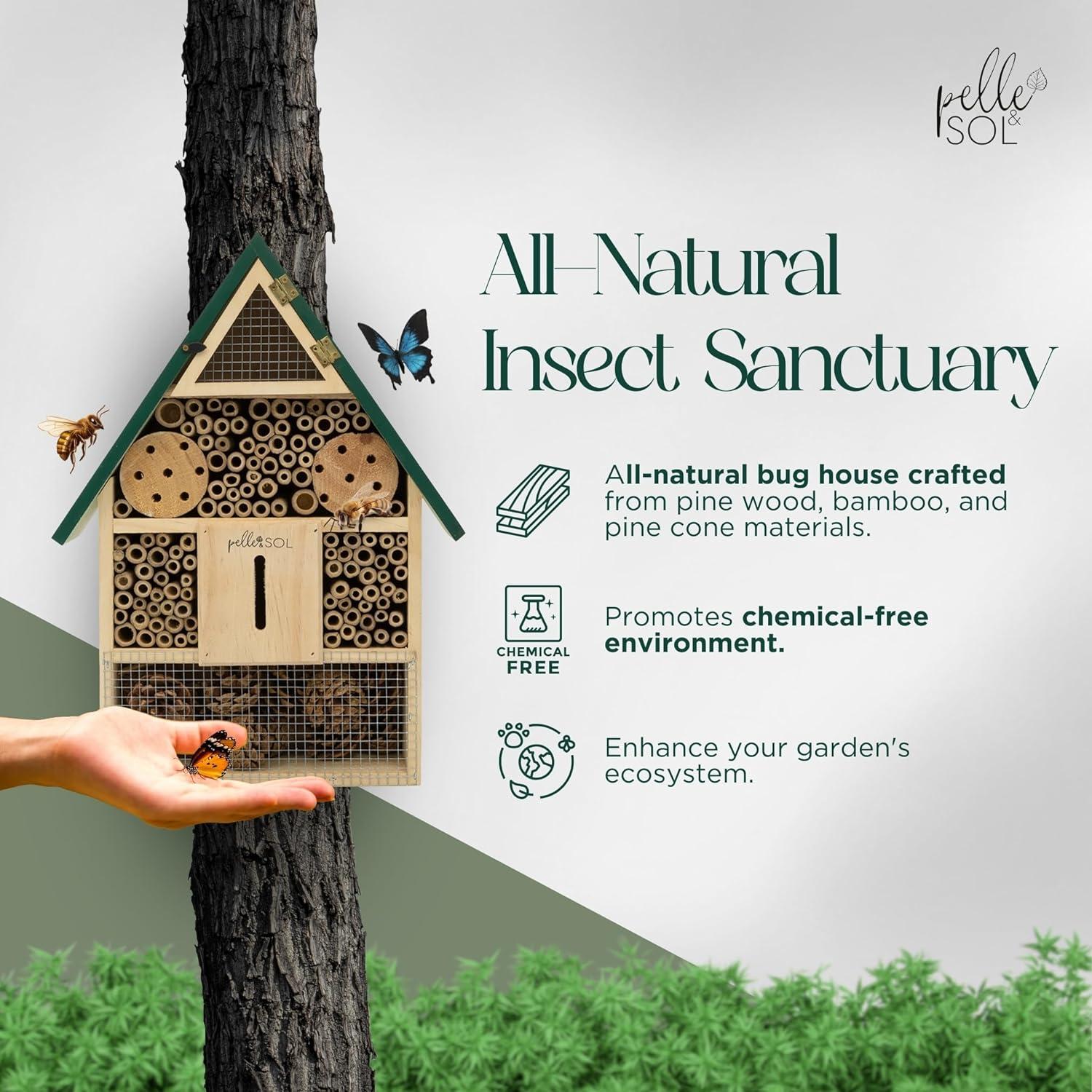 Pelle & Sol Eco-Friendly Bee House | Weather Resistant Hanging Bug ...