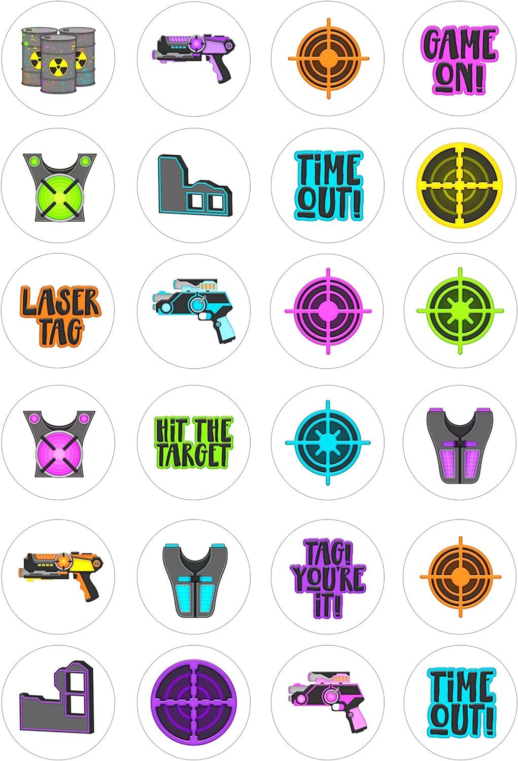 Laser Tag unframed style 24 pre-cut edible party decorations Wafer ...