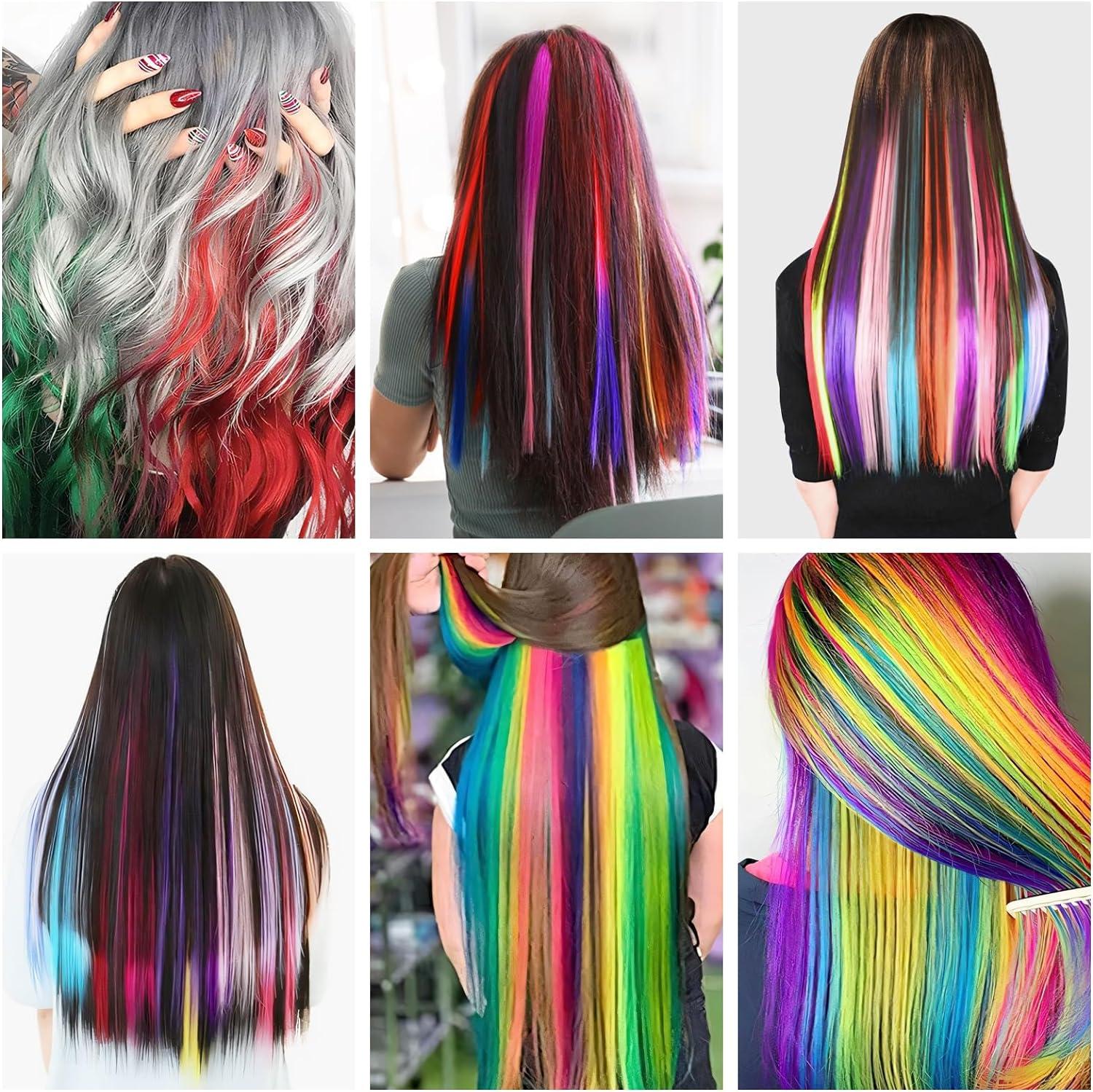 20Pcs Rainbow Clip In Hair Extensions | 22 Inch | 10 Colours | Crazy ...