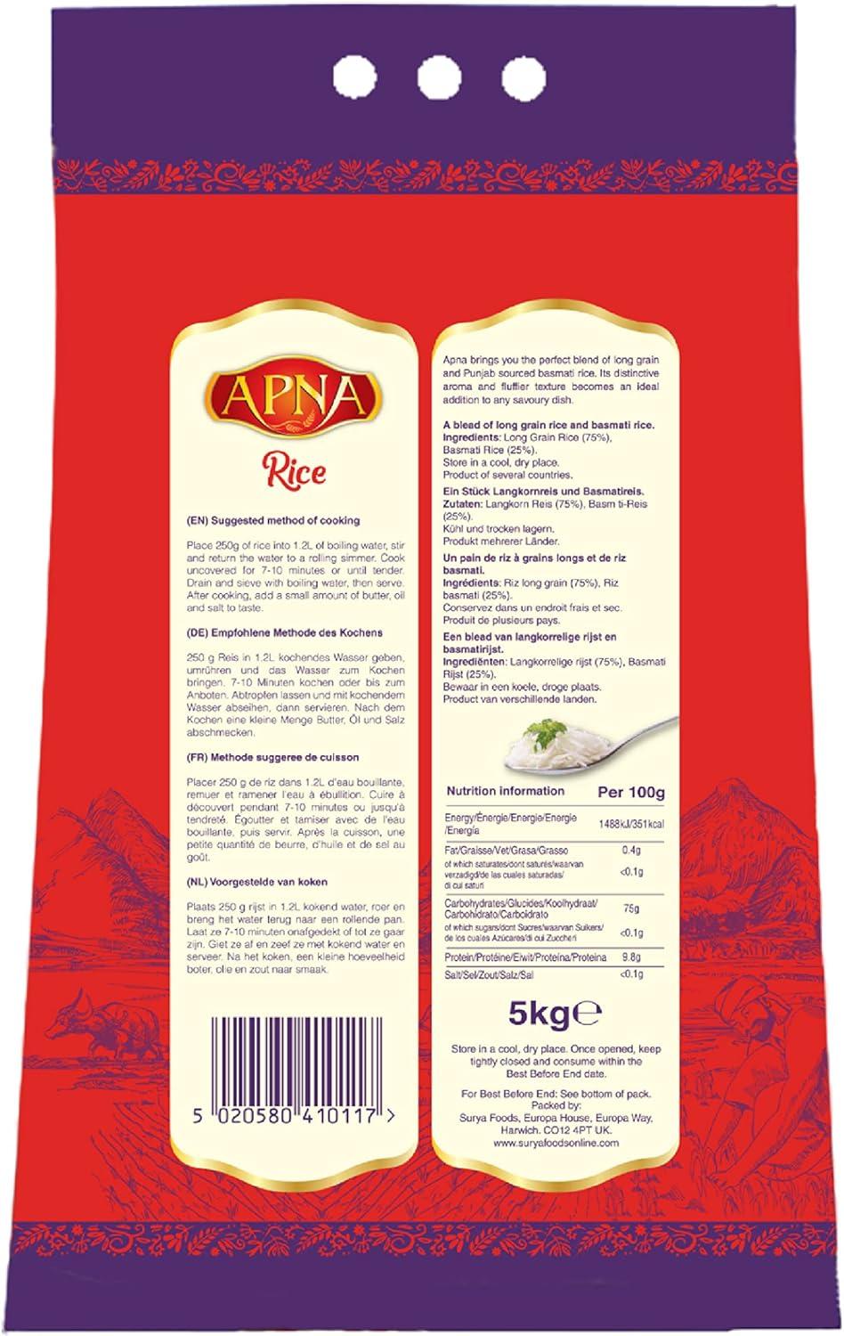 Apna Long Grain Basmati Rice 5Kg - Premium Quality 5000g Pack | Buy Now ...