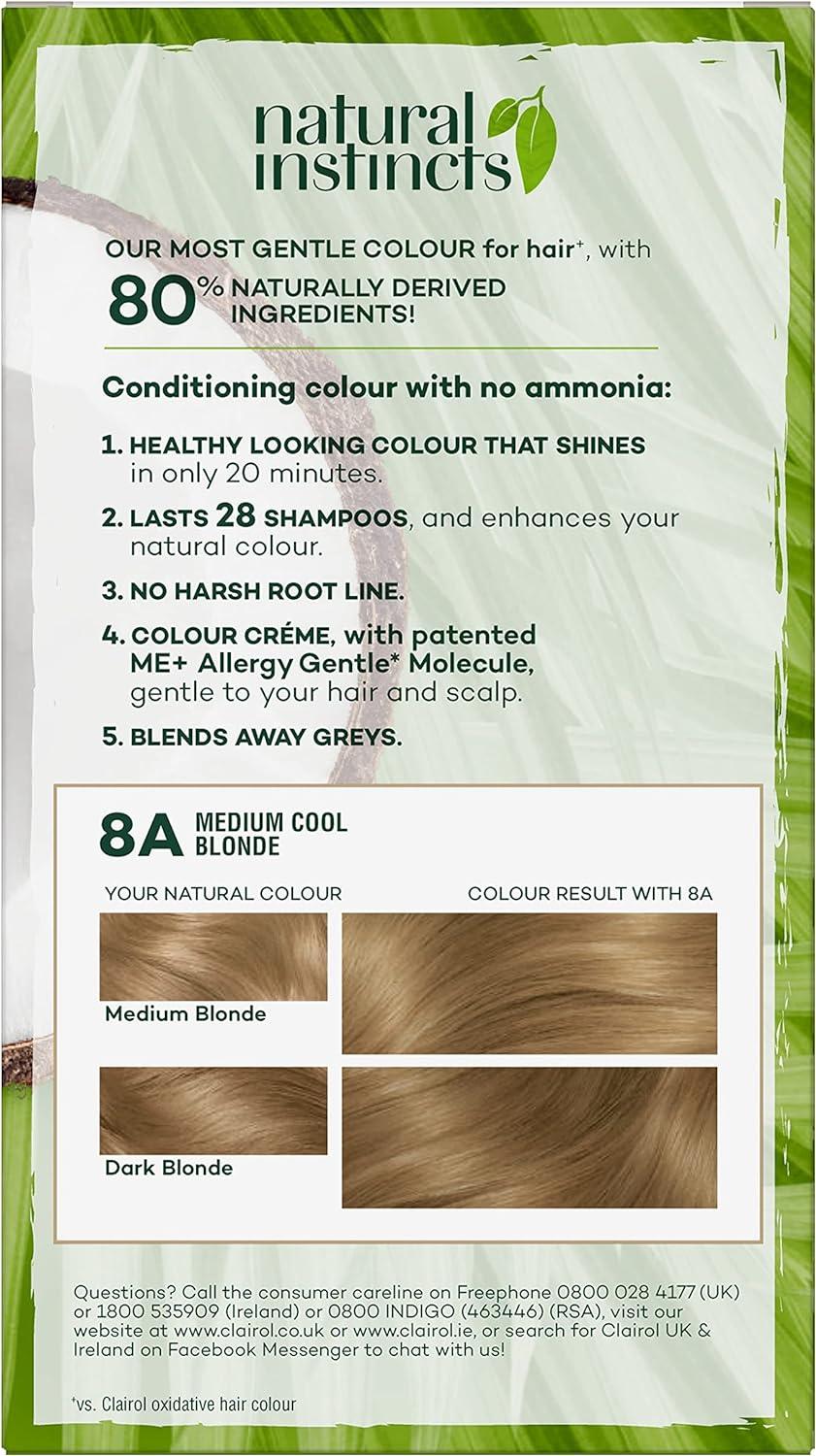 Clairol Natural Instincts 8A Medium Ash Blonde Hair Dye - Ammonia-Free ...