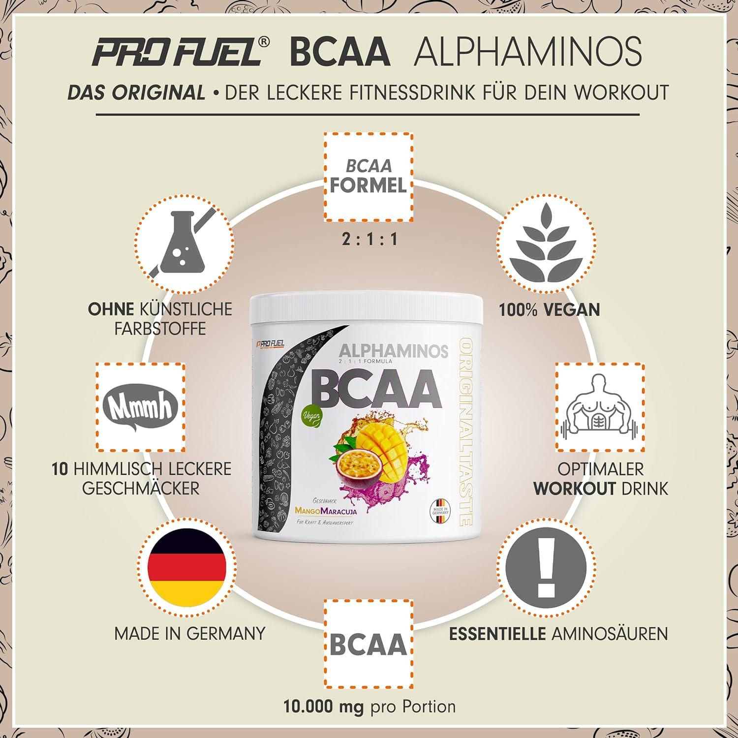BCAA Powder 300g Mango-Maracuja | Test Winner Alphaminos 2:1:1 | Vegan ...
