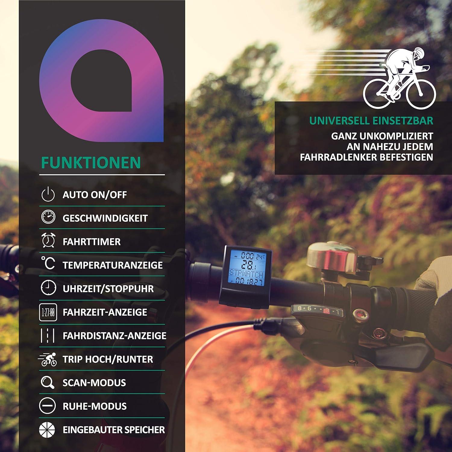 Wireless Bike Computer | 13 Function Speedometer with Temperature ...
