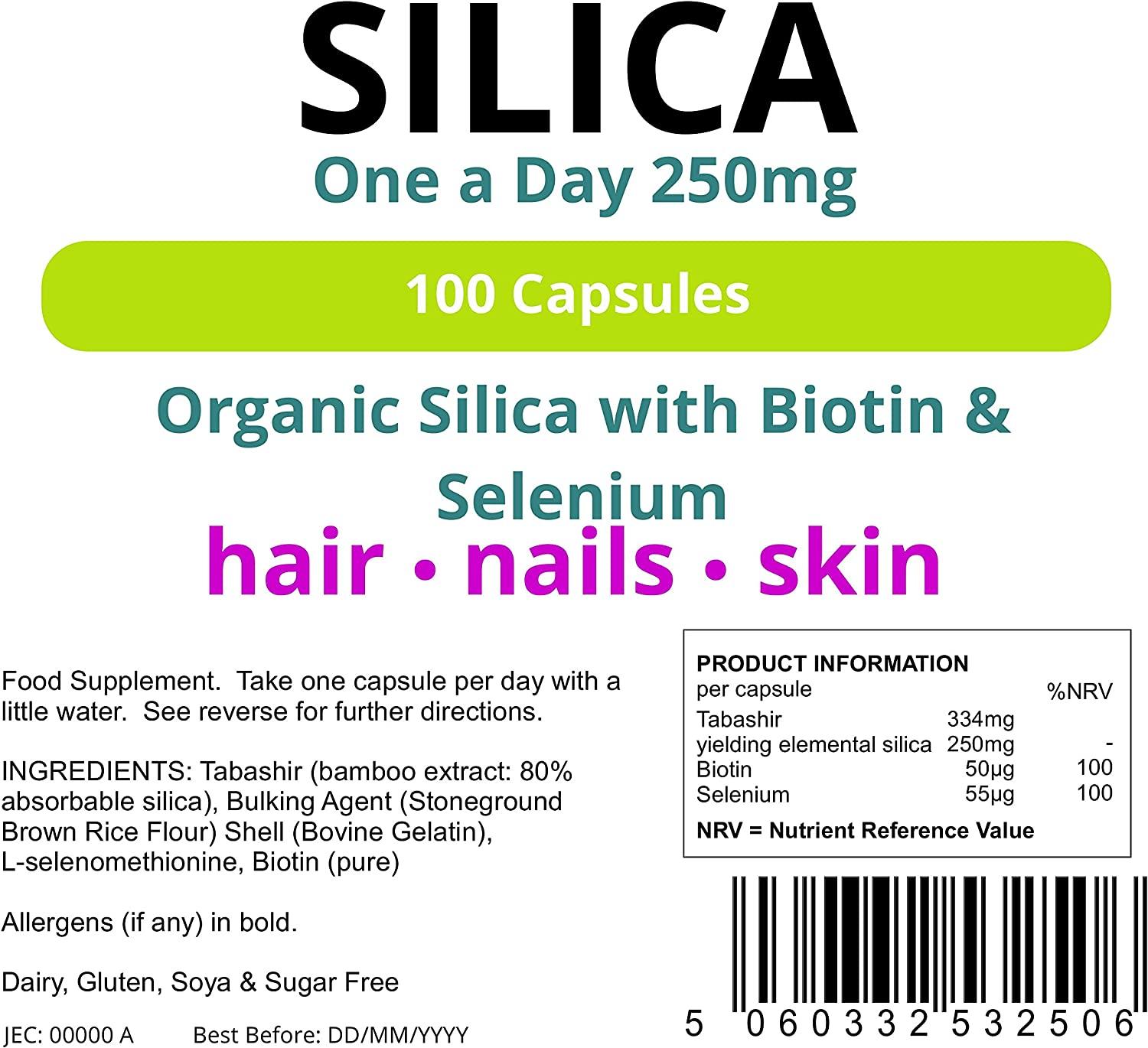 Silica 250mg 100 Capsules for Hair & Nails - Strength & Shine - Lindens ...