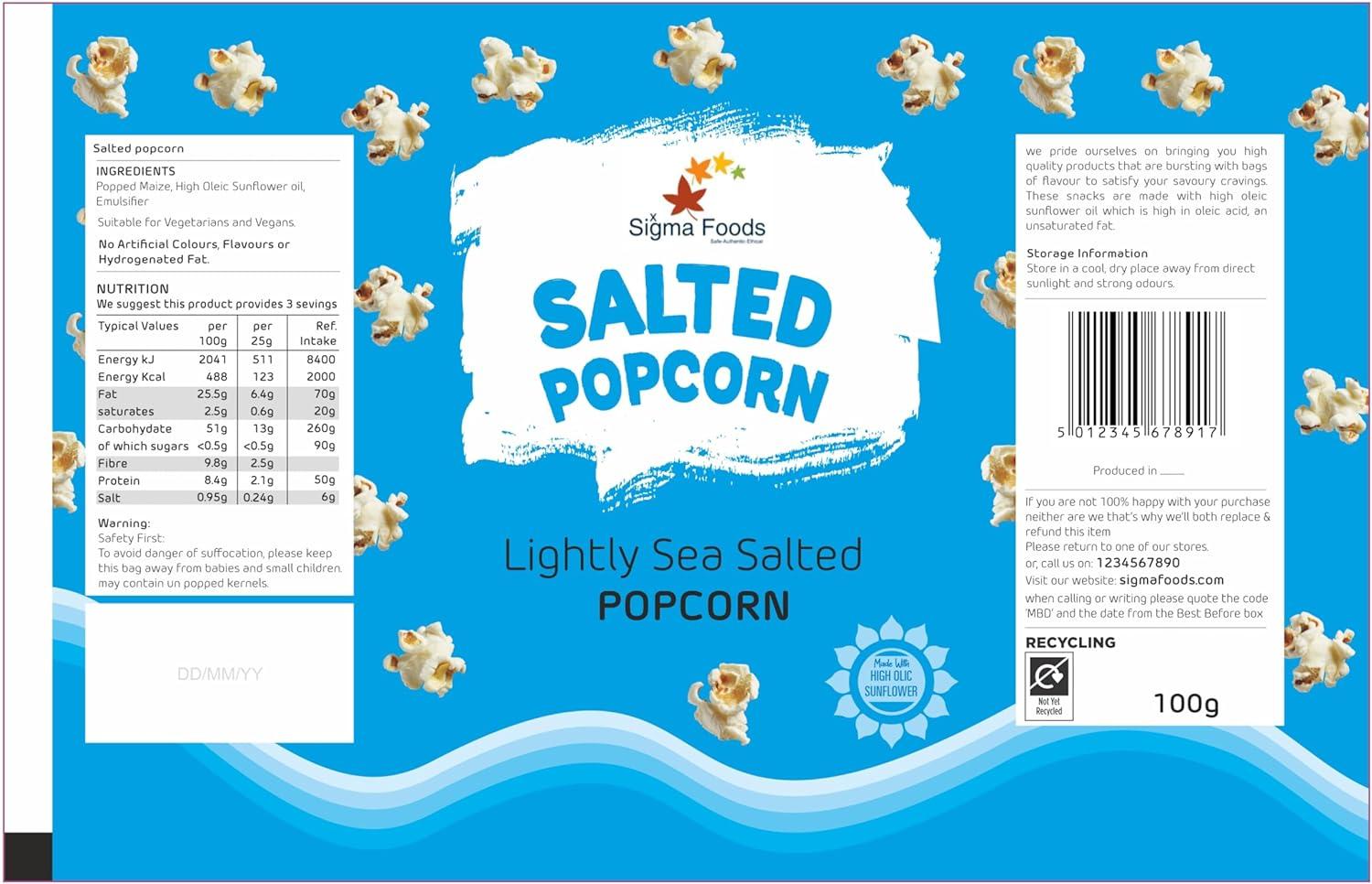 Lightly Sea Salted Popcorn 25g (Pack of 35) Natural Sea Salt Vegetarian ...