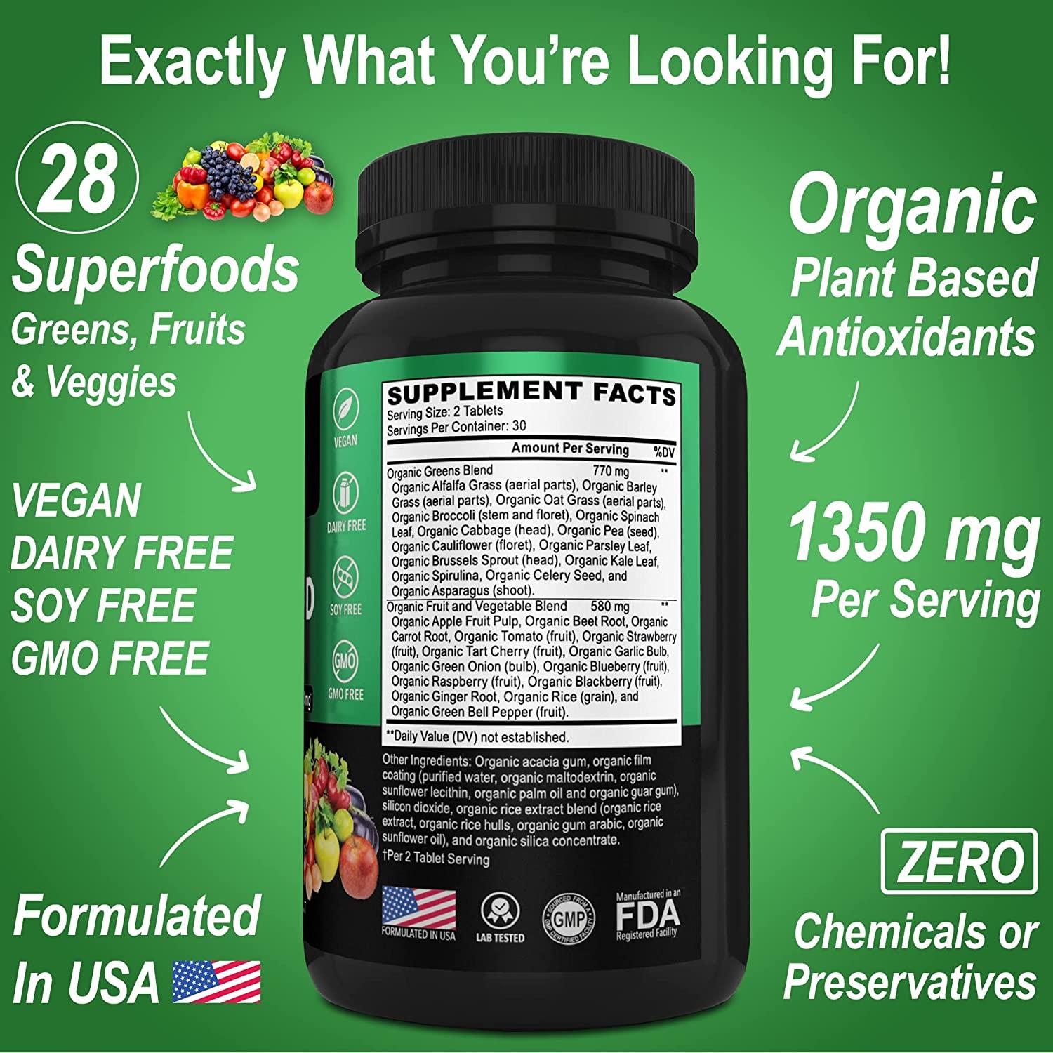 Organic Superfood Greens & Fruit Supplements - Energy Boosting Veggie ...