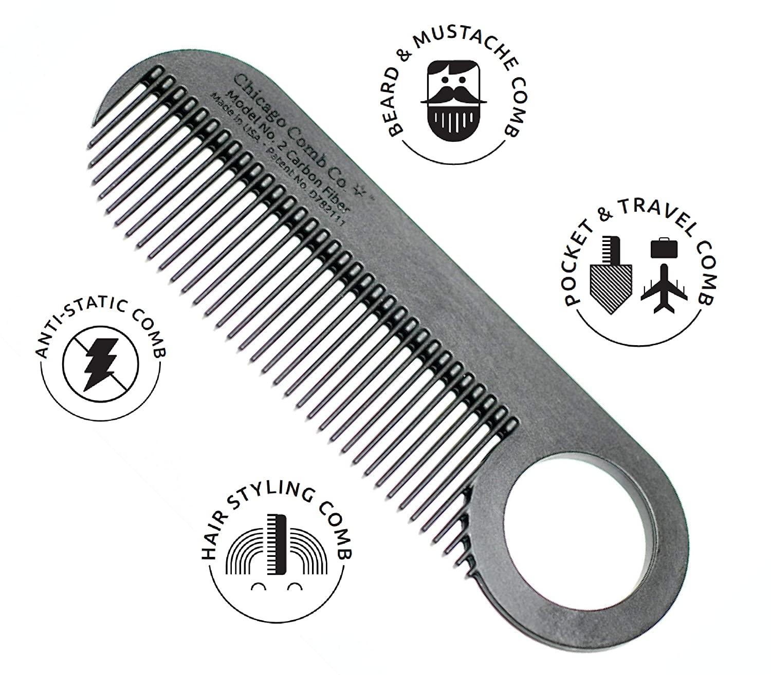 Chicago Comb Model 2 Carbon Fiber - 4 Anti-Static Fine-Tooth Pocket ...