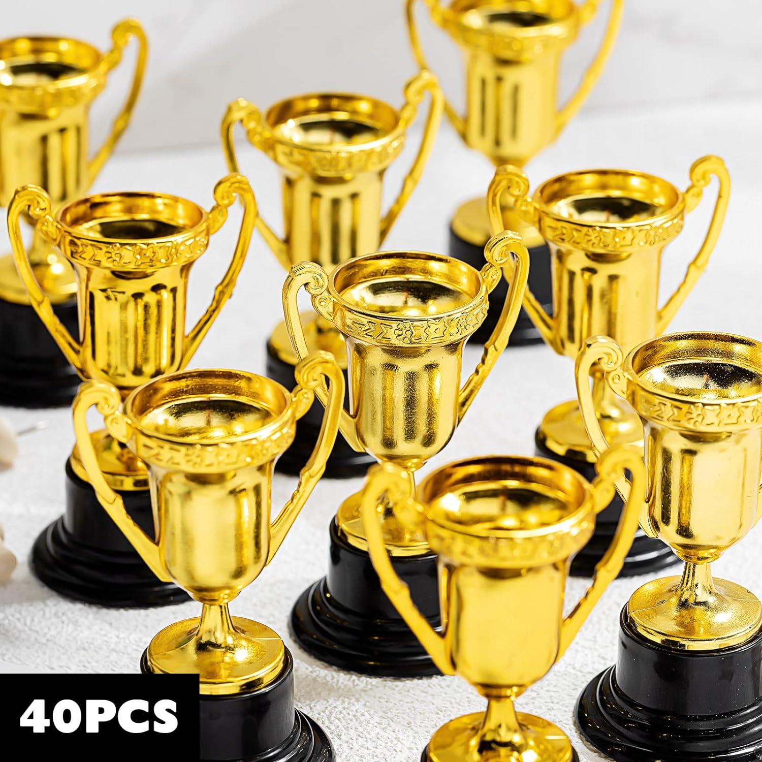 Pack of 40 Golden Award Trophy Cups - Mini Plastic Trophies for Kids ...