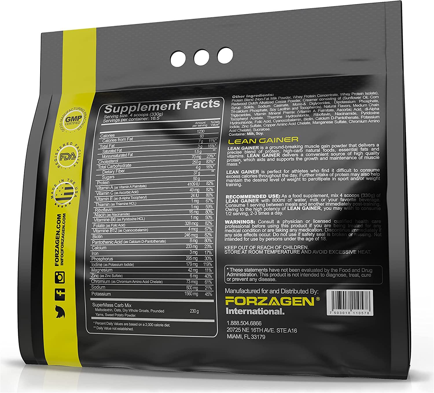 Forzagen Lean Gainer Premium Mass Builder 12 & 8 Lbs - Natural Carb ...