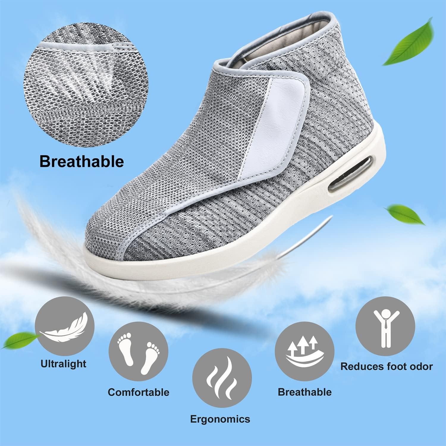JITUUE Men's Memory Foam Diabetic High-Top Wide Walking Shoes - Grey ...