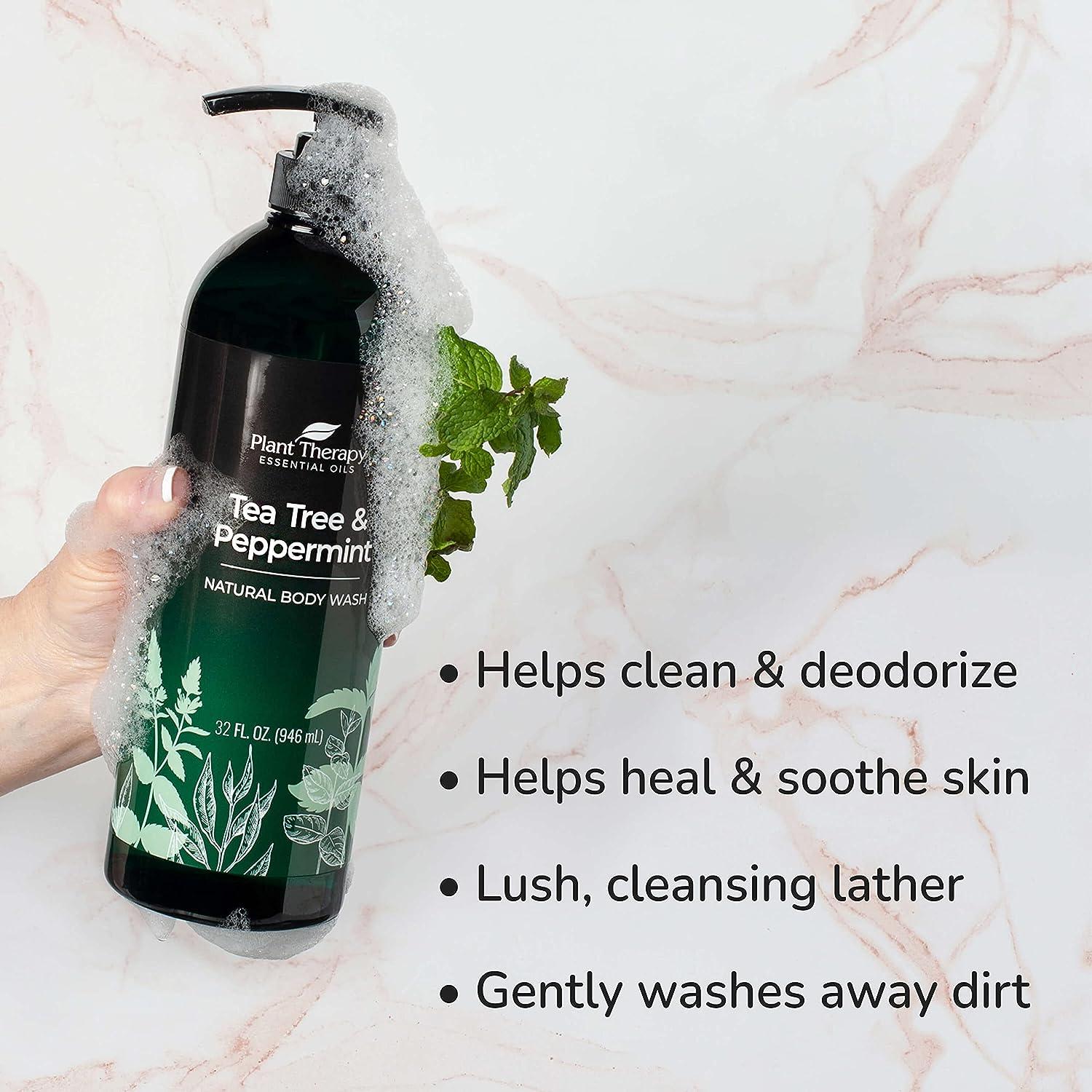 Plant Therapy Tea Tree & Peppermint Body Wash 32oz + 2oz Travel Size ...