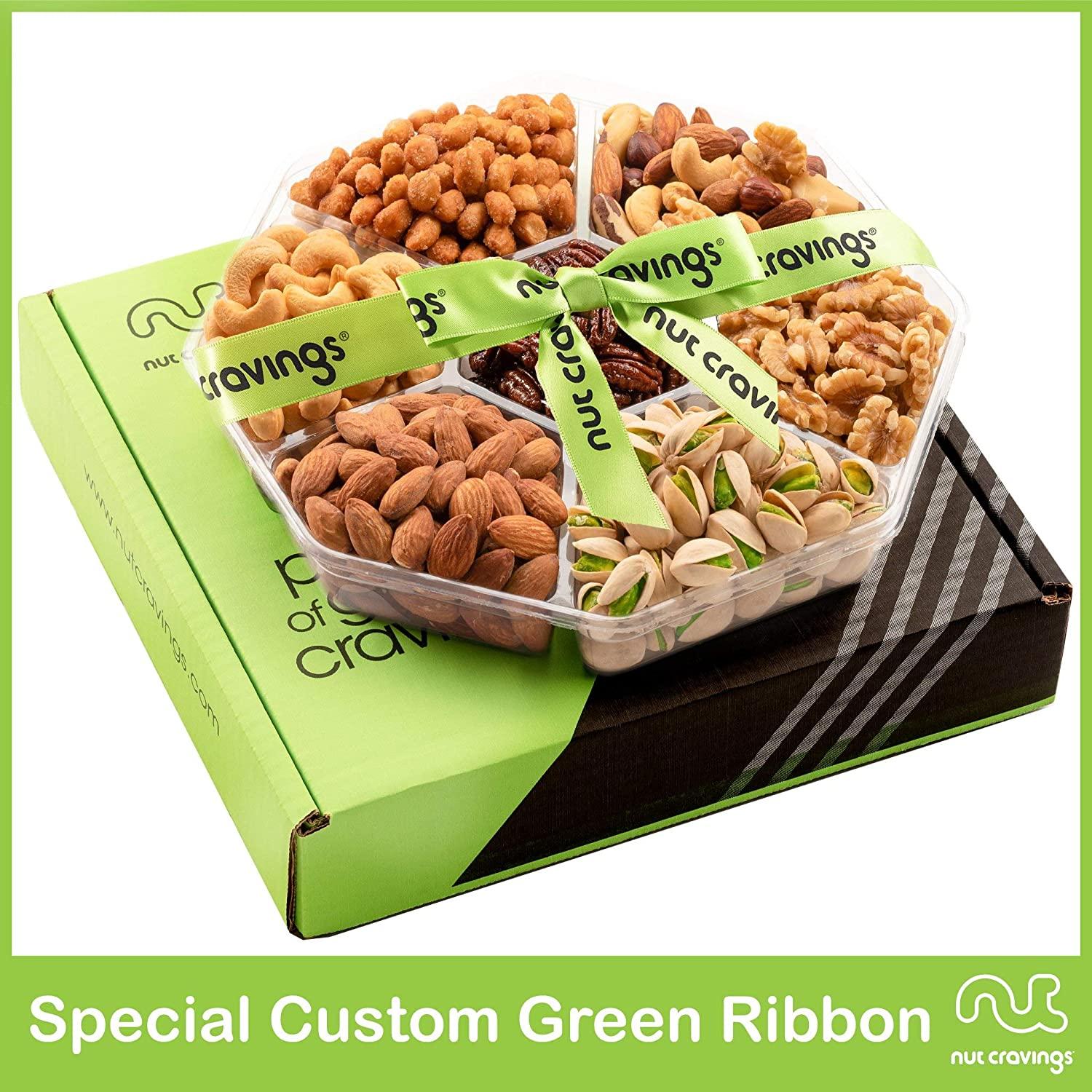 Deluxe Mixed Nuts Gift Basket with Green Ribbon - 1.8 LB Gourmet ...
