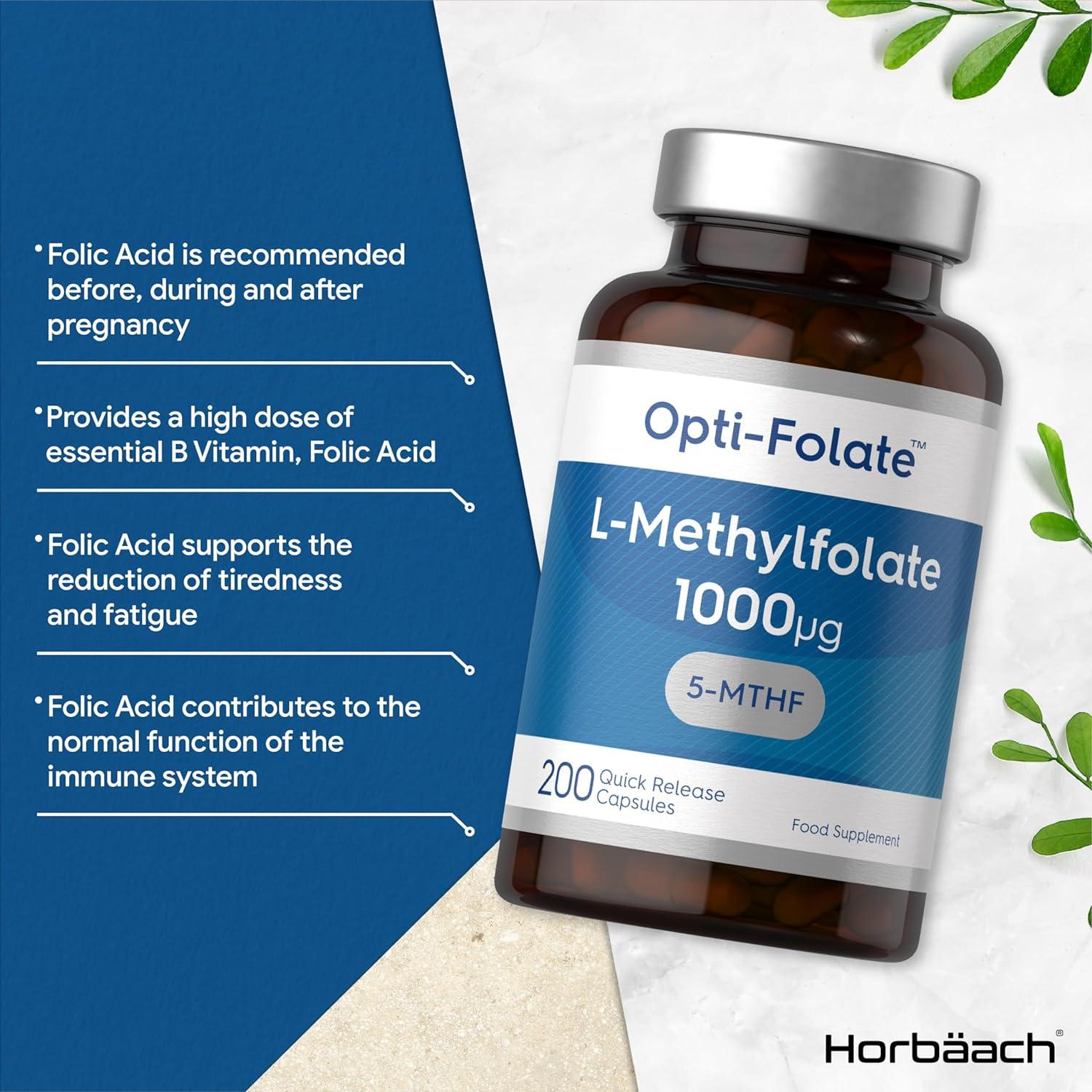 L-Methylfolate 1000ug | 200 Capsules | 5-MTHF Folate Supplement | Active Form of Folic Acid | by ...