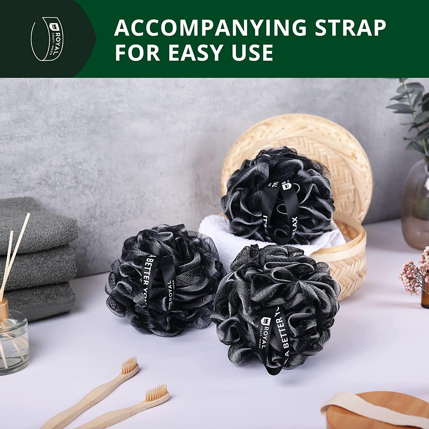 Loofah Charcoal Bath Sponge XL 75g - 3-Pack Exfoliating Body Scrubber ...