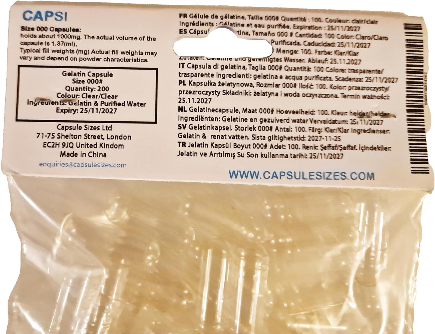 200 Count Size 000 Clear Gelatin Capsules - Empty Clear/Clear Capsules ...