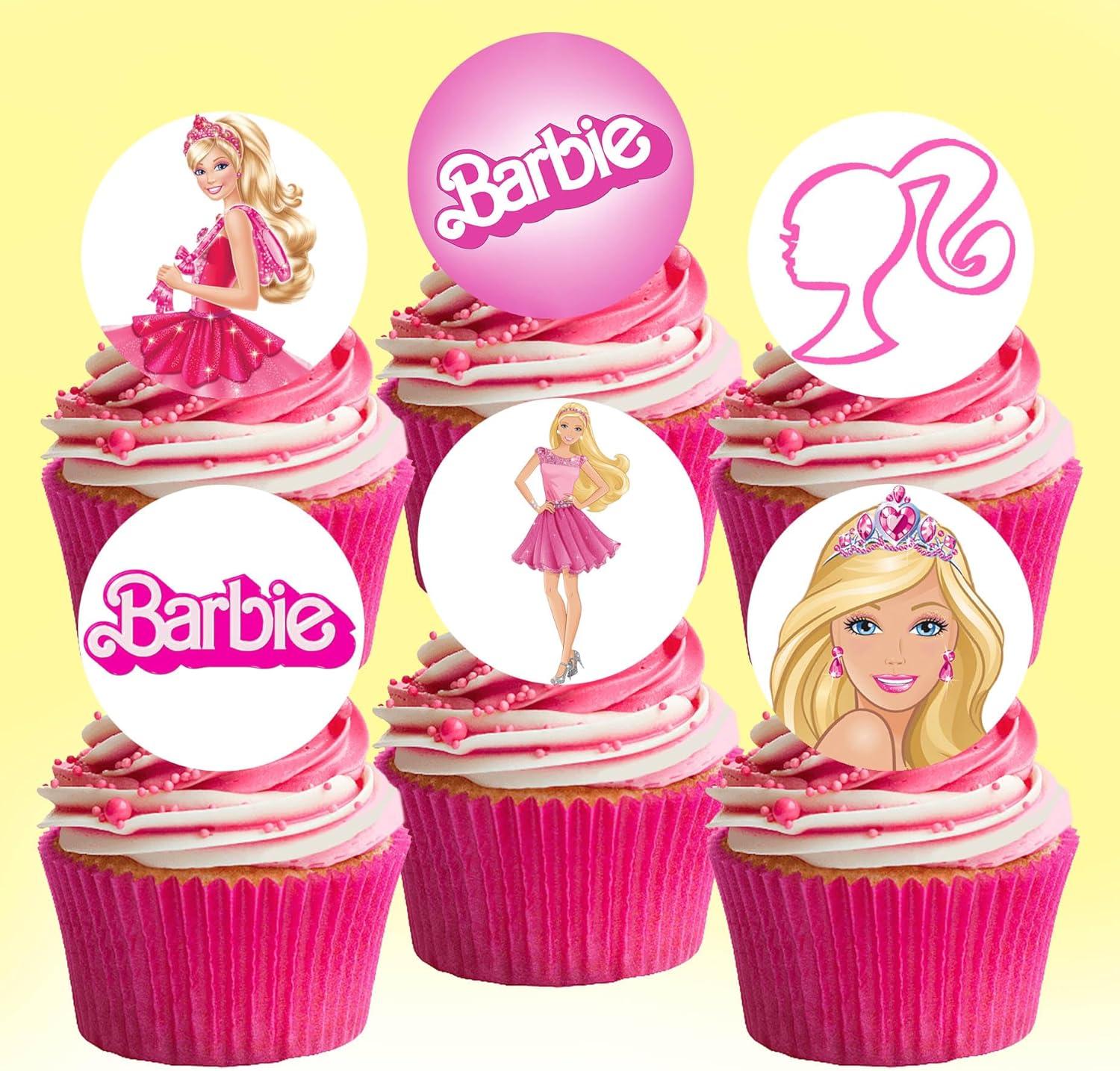 24 x Pre-Cut Barbie 5 Edible Stand up Wafer/Rice Paper Cupcake Cake ...