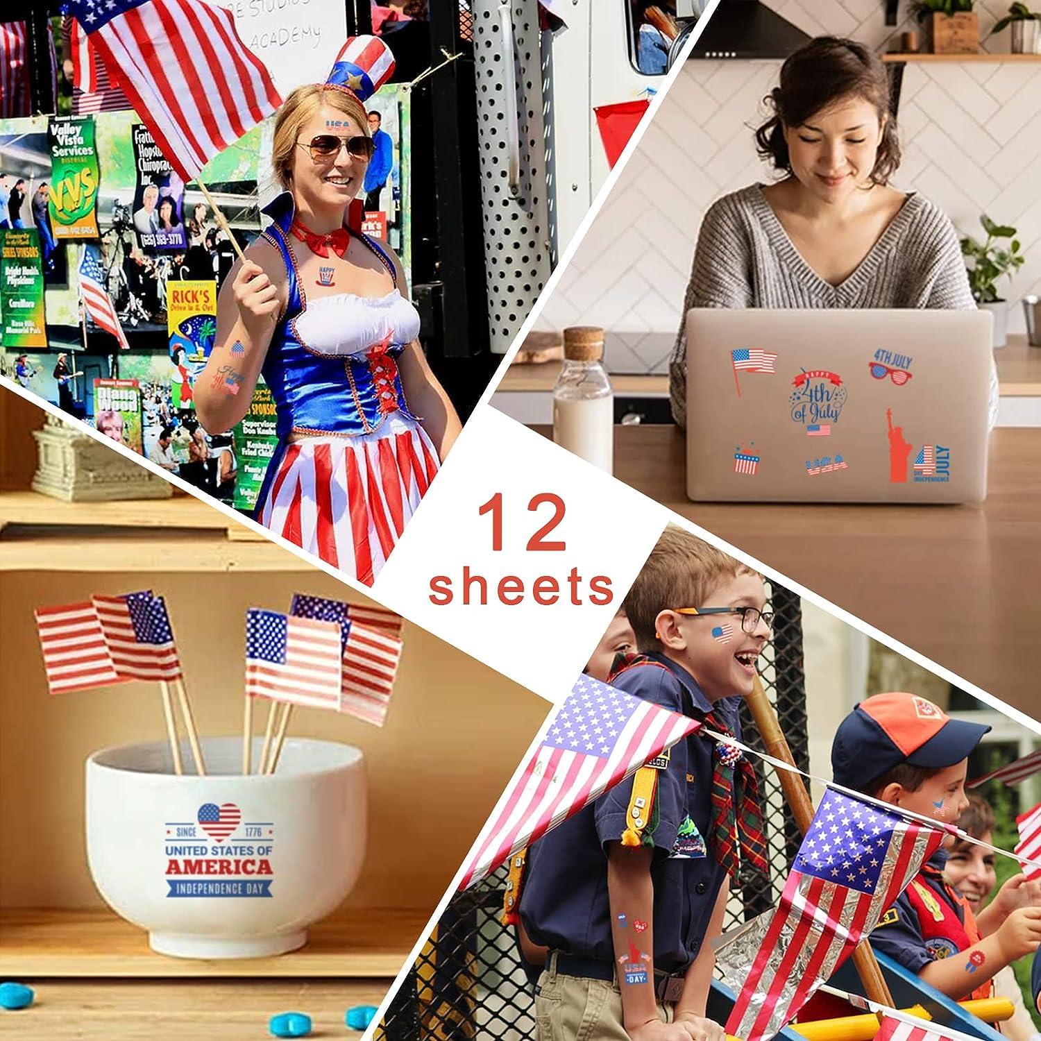 50 Pcs 4th of July Temporary Tattoos for Kids & Adults - Patriotic ...