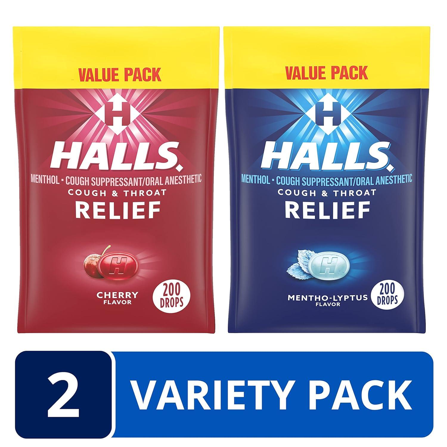 HALLS Relief Variety Pack - Cherry & Mentho-Lyptus Cough Drops - 400 ...