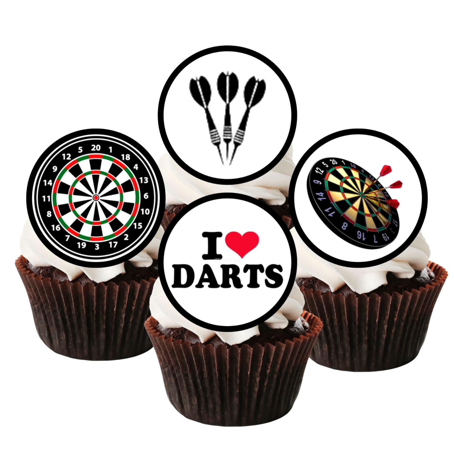 24 PRECUT Darts Cupcake Toppers Dart Theme Cake Decorations Edible ...