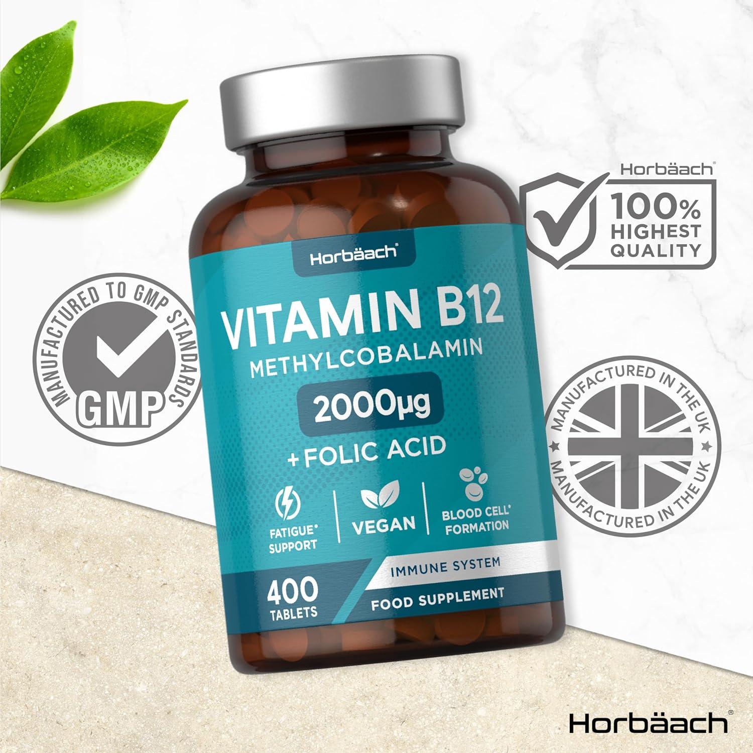 High Strength Vitamin B12 2000mcg Supplement with Folic Acid - 400 ...