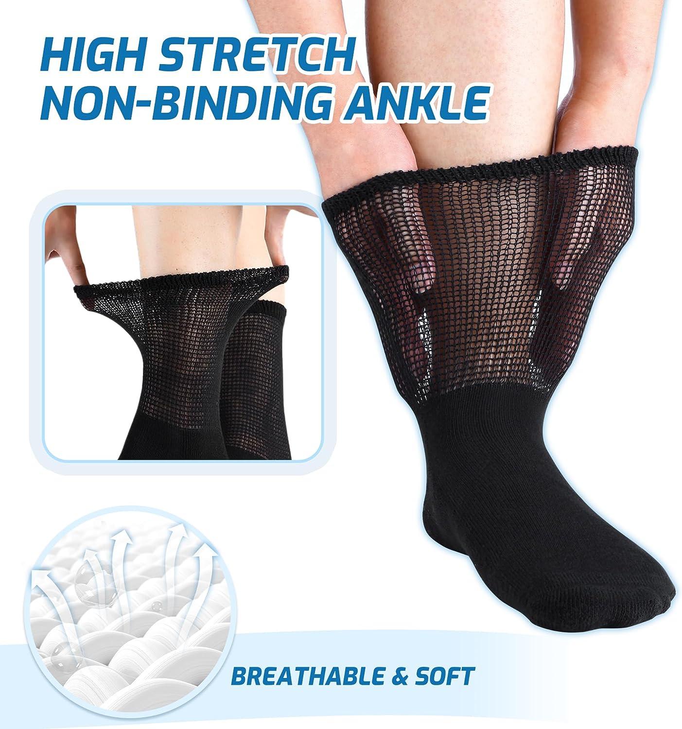 LIN Diabetic Socks - 6 Pairs Crew/Jet Black - Non-Binding Circulatory ...