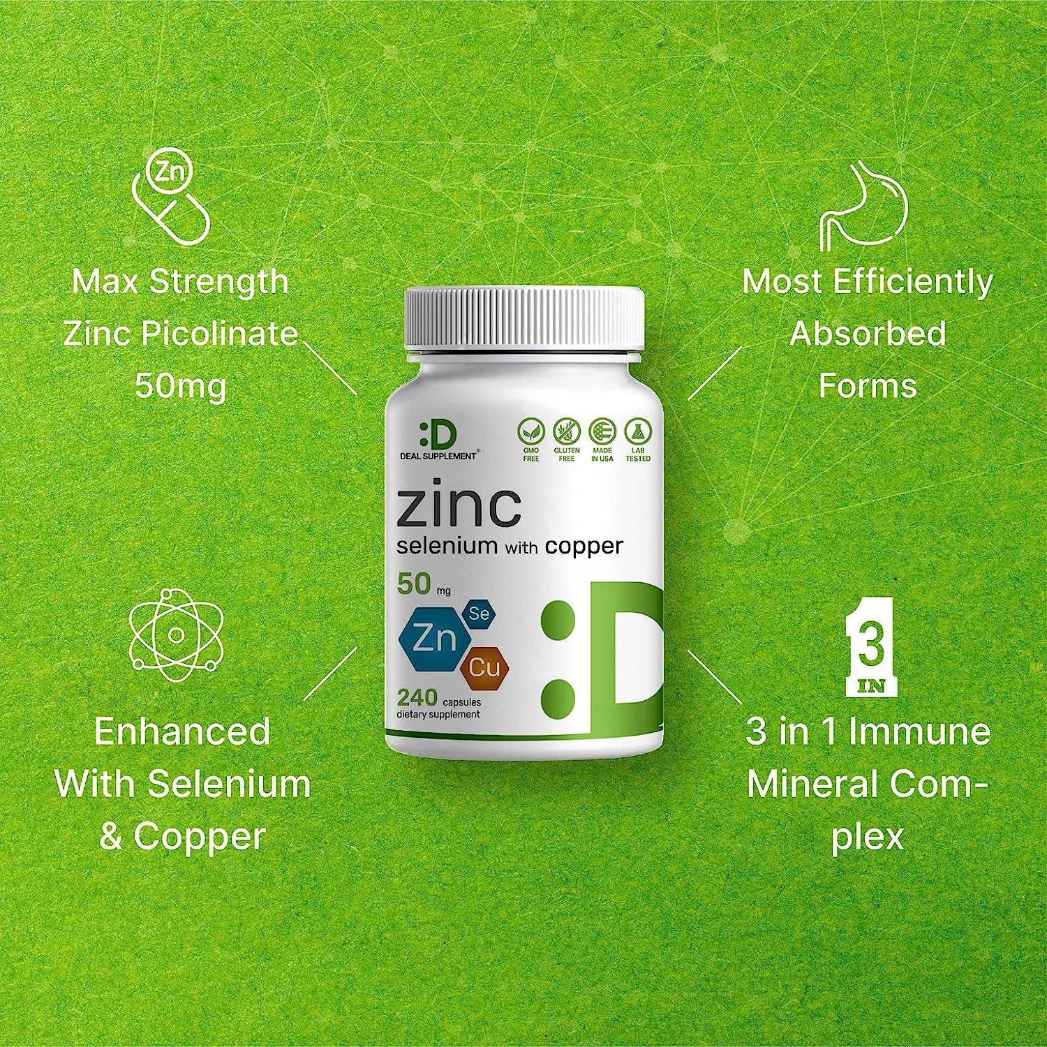 Zinc 50mg + Selenium 200mcg + Copper 240 Capsules | 8 Month Supply ...