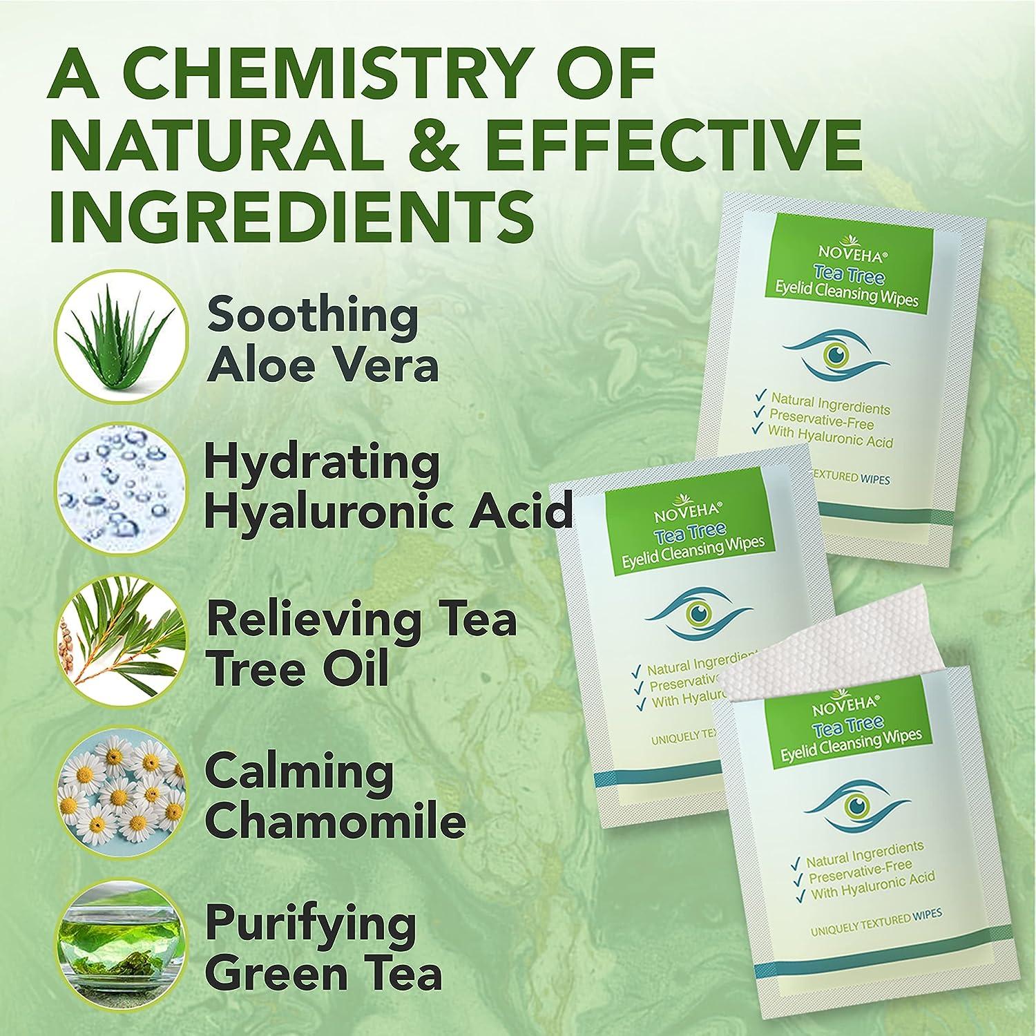 Noveha Tea Tree Oil Eyelid & Lash Wipes with Hyaluronic Acid for ...