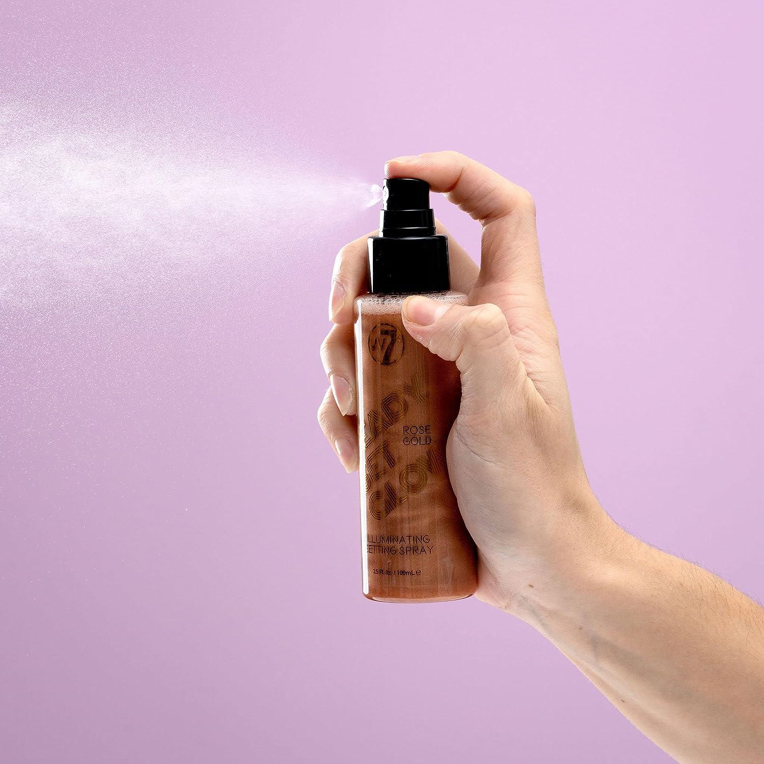 W7 Ready Set Glow Shimmer Finish Makeup Setting Spray - Rose Gold (Long ...